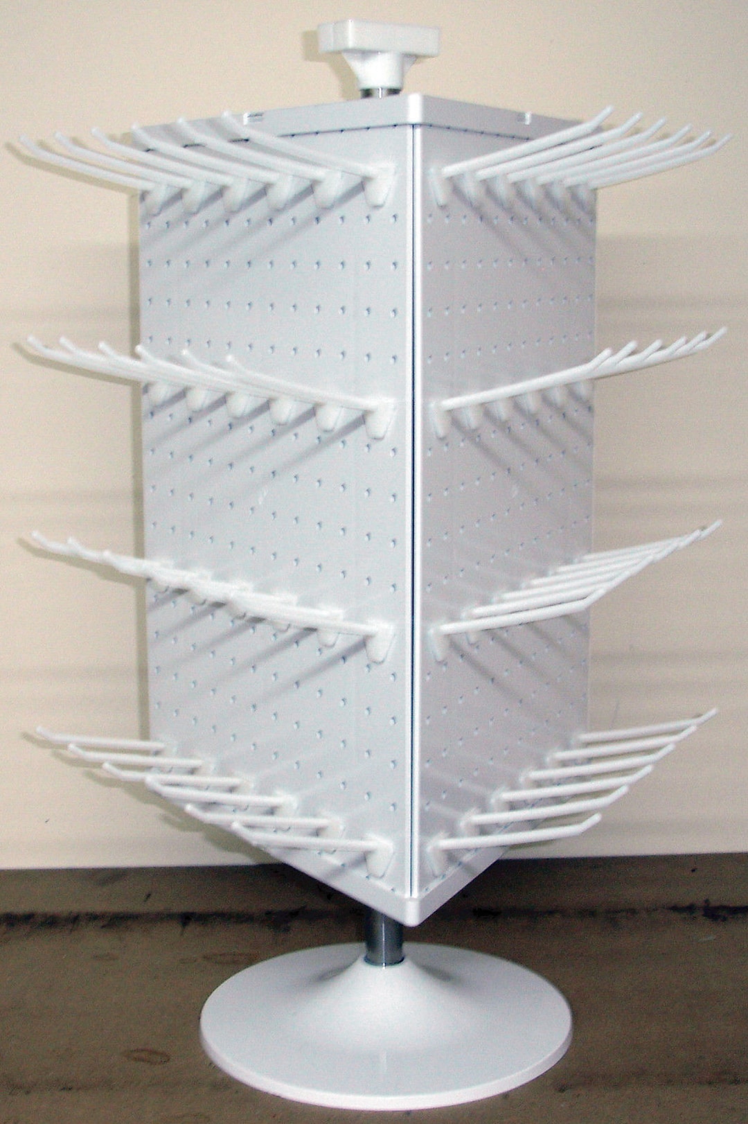 3 Sided White Plastic Counter Top Peg Board Spinner Rack Display With ...