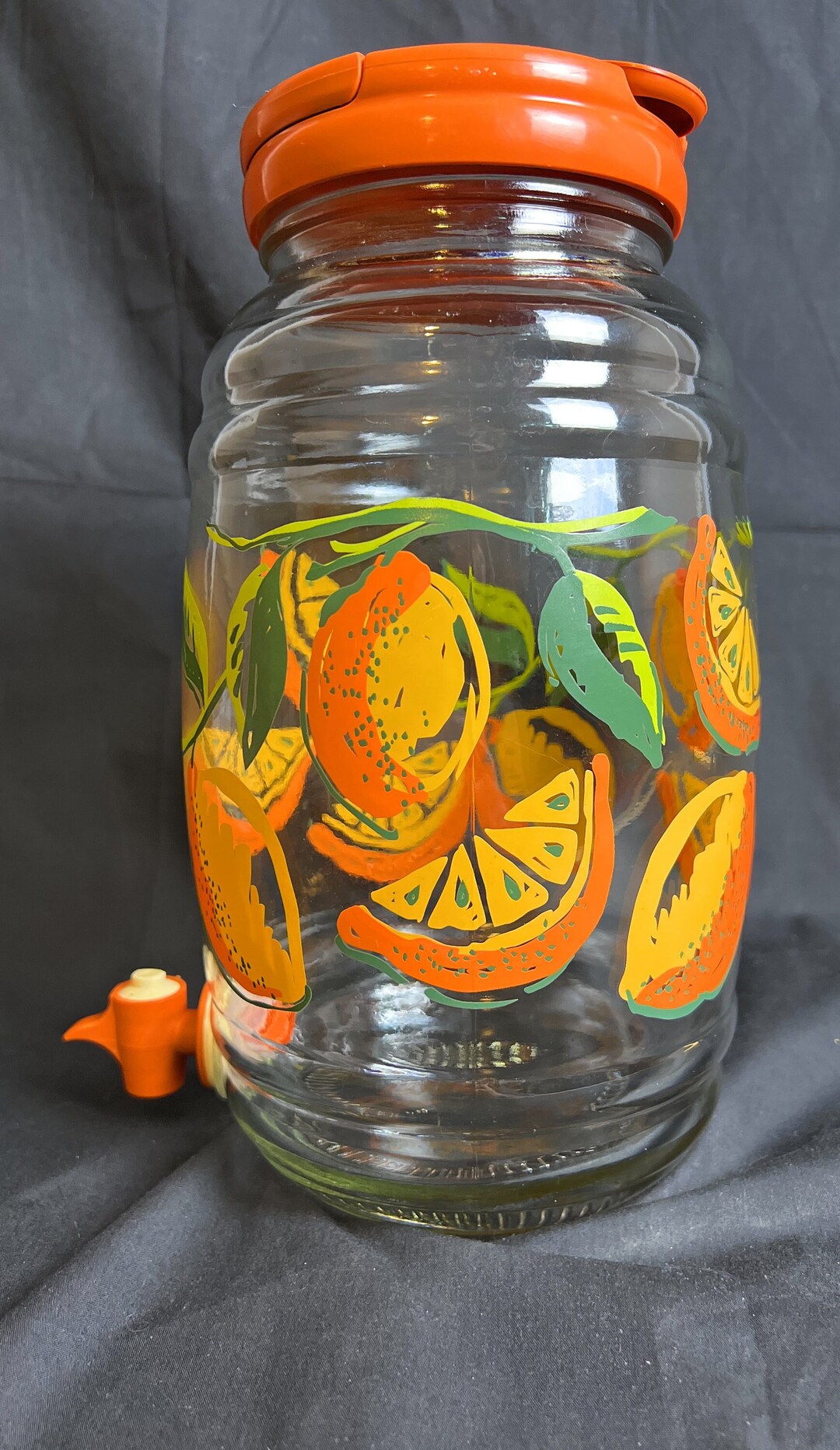 Vintage Glass Orange / Juice / Sun Tea Dispenser Container With Spigot ...