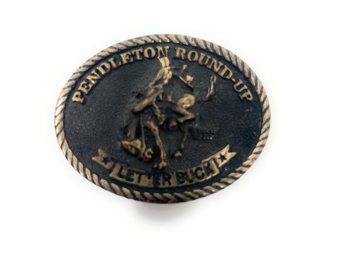 Vintage Bronze Belt Buckle Pendleton Round-up "let'er Buck" - Etsy