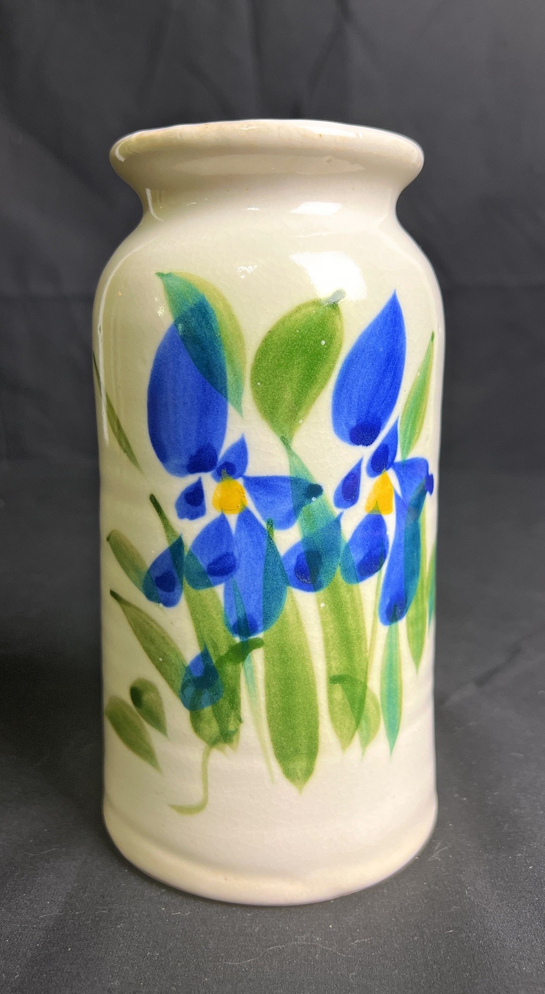Pottery Vase Vintage Vase Heavy Blue Floral / Iris - Etsy