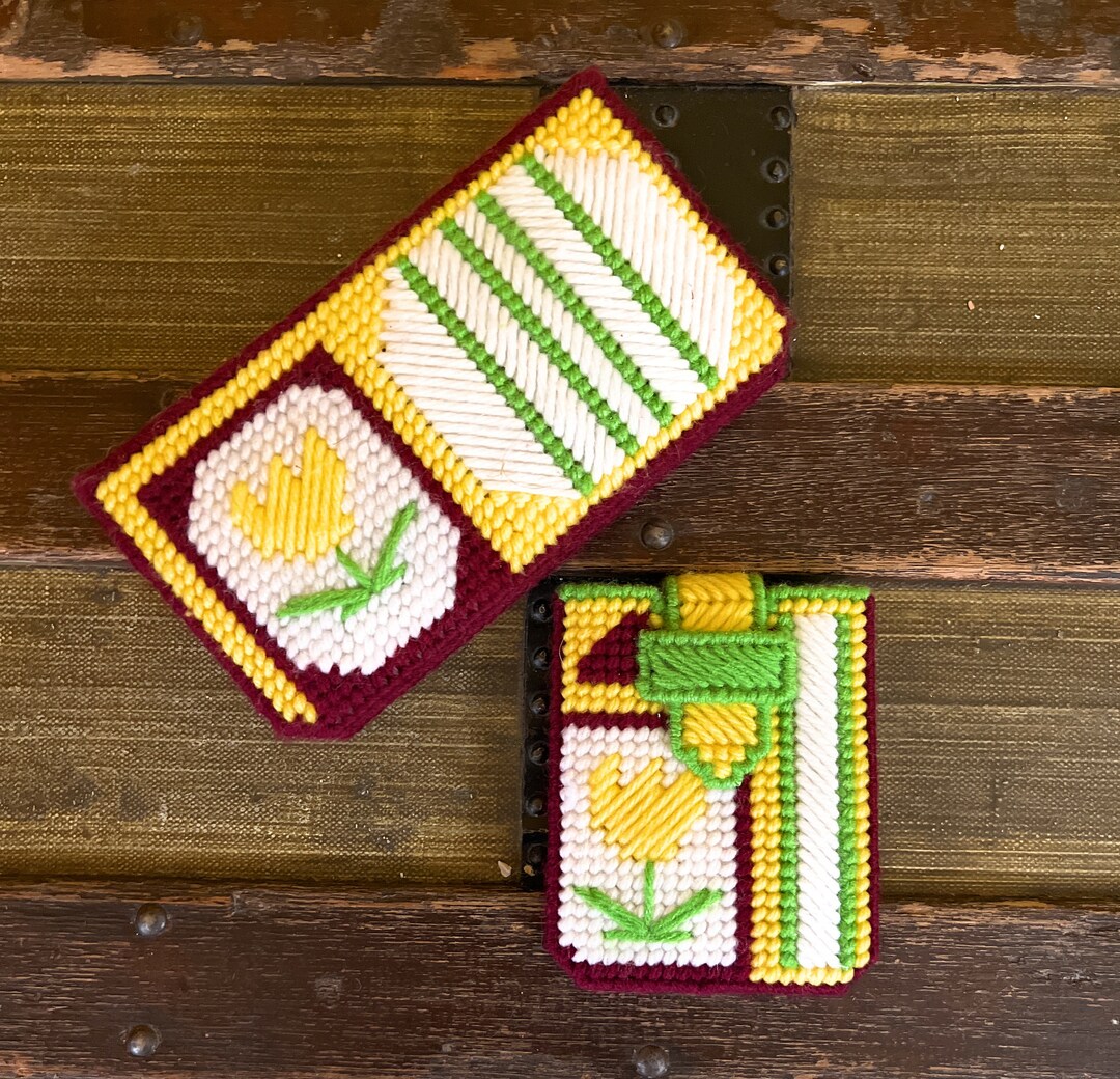 Vintage Plastic Canvas Checkbook Cover and Plastic Canvas Coin Pouch ...