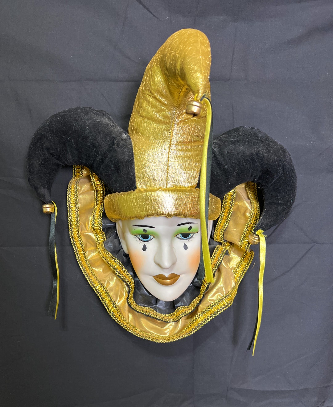 Vintage Carnival Jester Wall Mask Large Black / Gold - Etsy