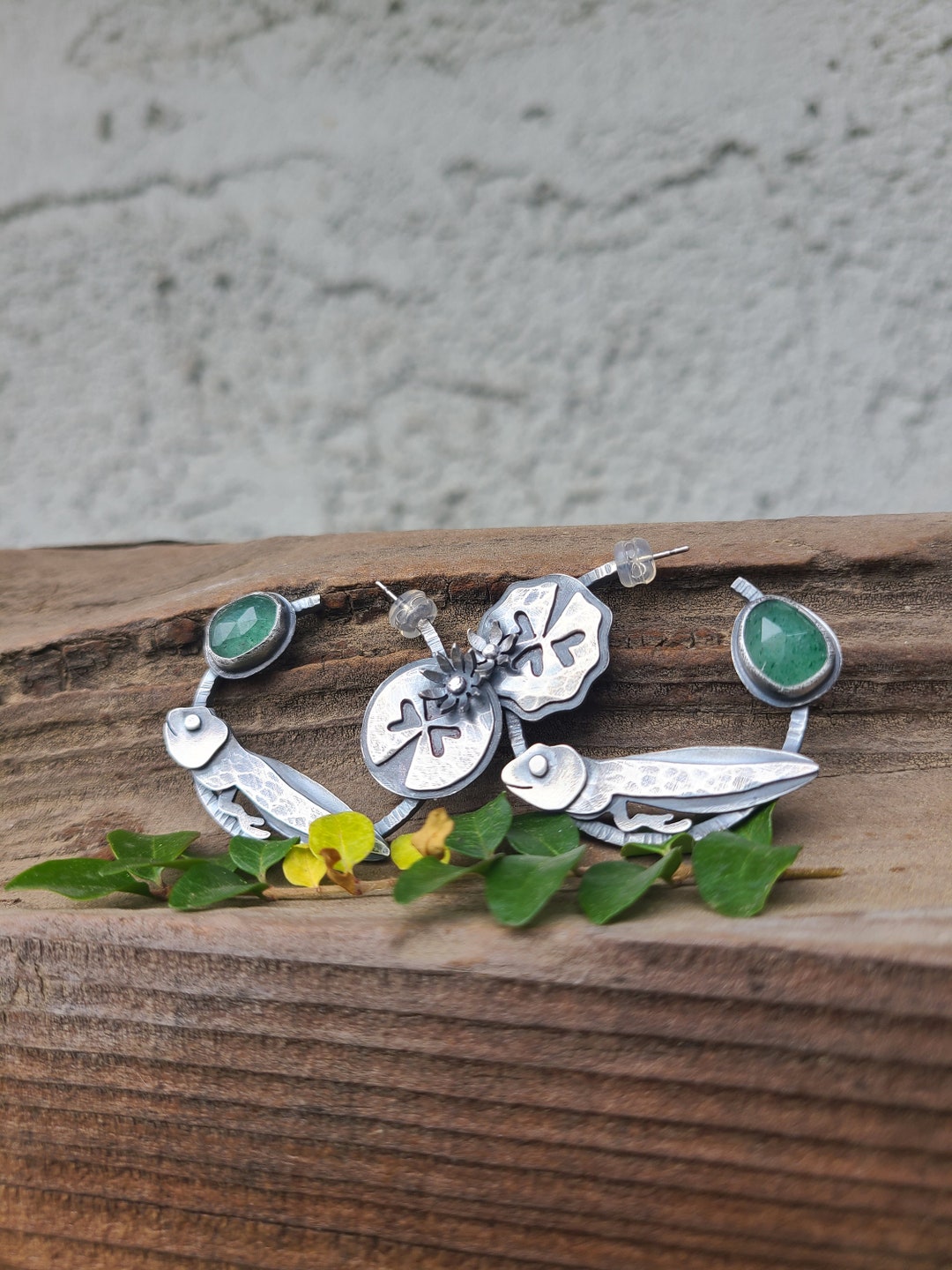 Sterling Silver Tadpole Hoops Pond Frog Lifecyle Moss Agate - Etsy