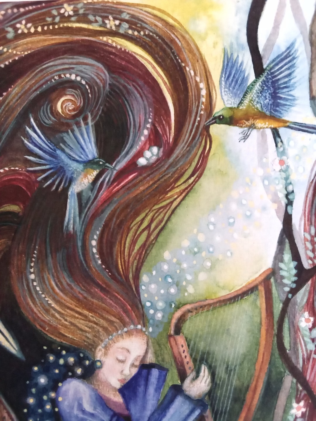 Watercolor Sleeping Girl Painting, Beatiful Surrealist Art Print ...