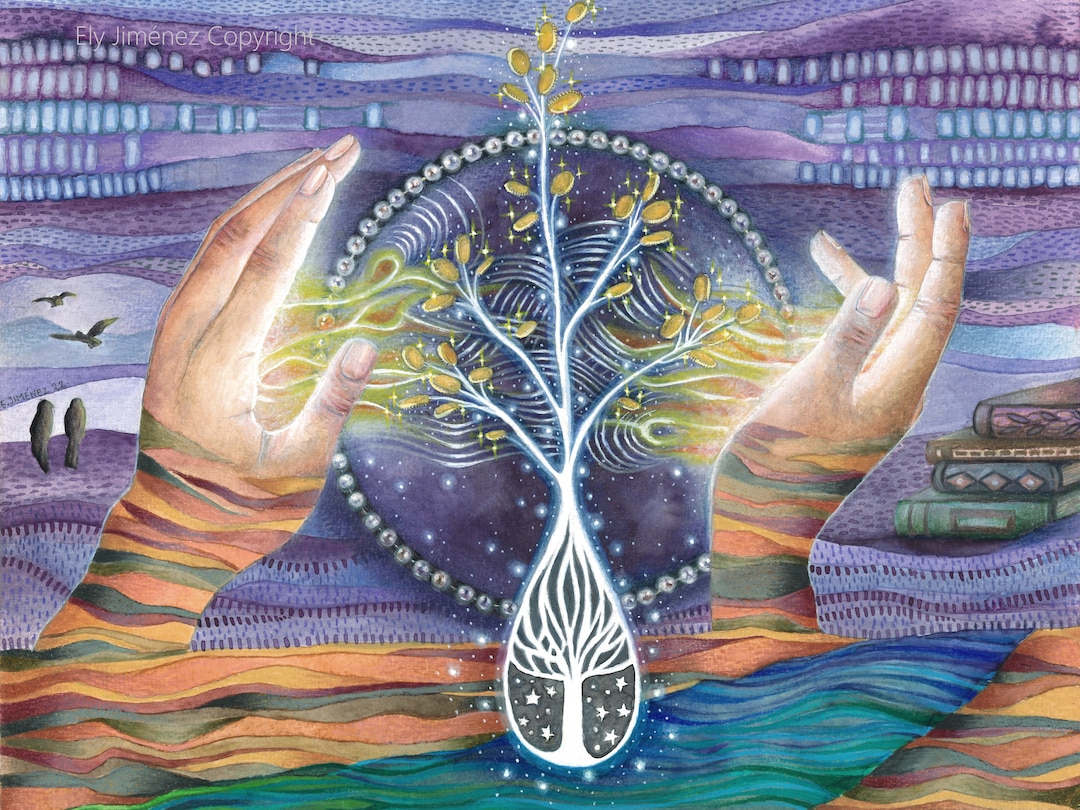 Magical Hands Art Print, Positive Energy Painting, Tree of Abundance ...