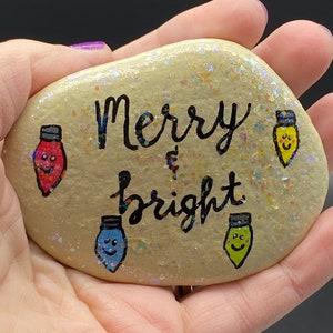 Merry and Bright Handmade Painted Rock Glitter Christmas - Etsy
