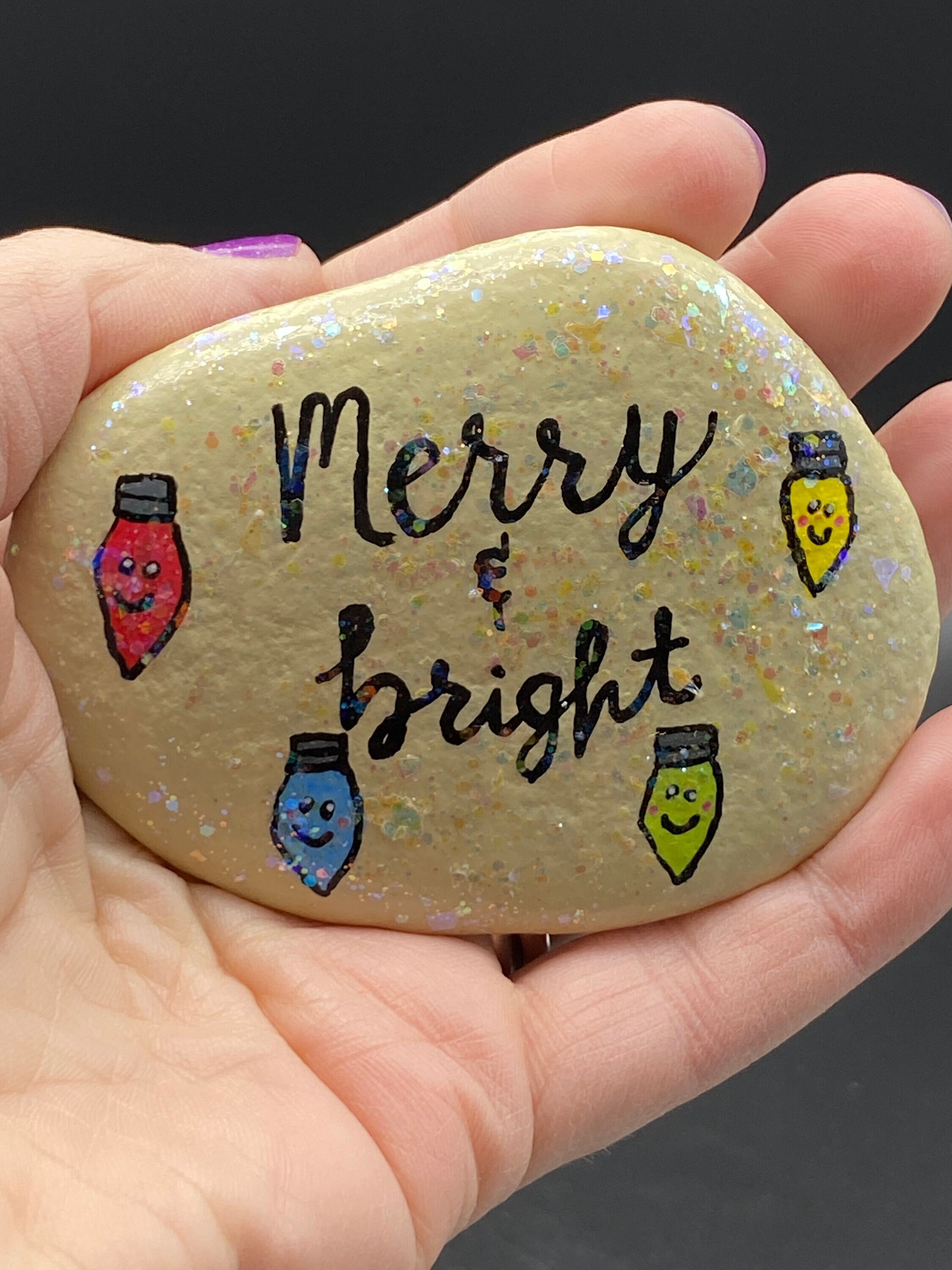 Merry and Bright Handmade Painted Rock Glitter Christmas - Etsy