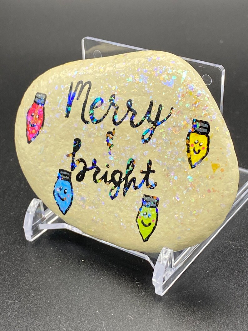 Merry and Bright Handmade Painted Rock Glitter Christmas - Etsy