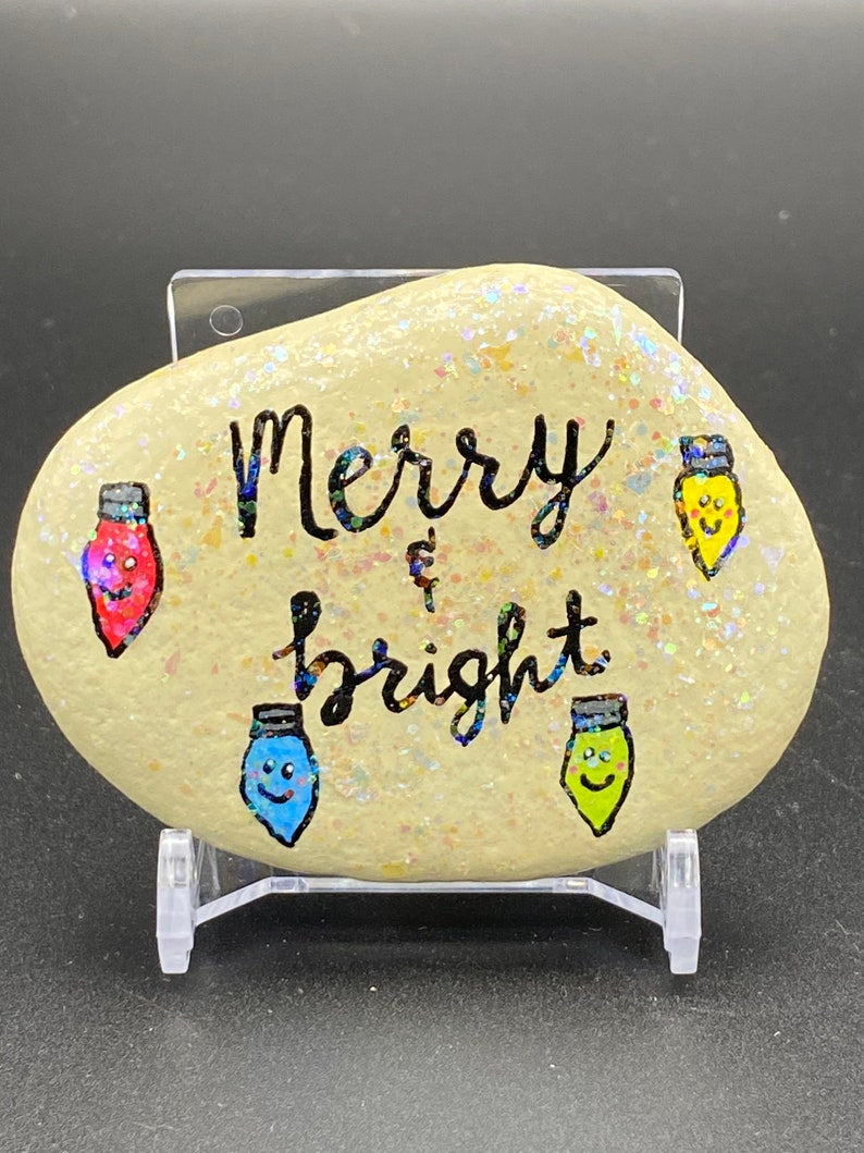 Merry and Bright Handmade Painted Rock Glitter Christmas - Etsy