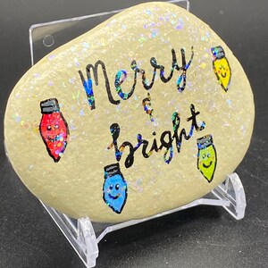 Merry and Bright Handmade Painted Rock Glitter Christmas - Etsy
