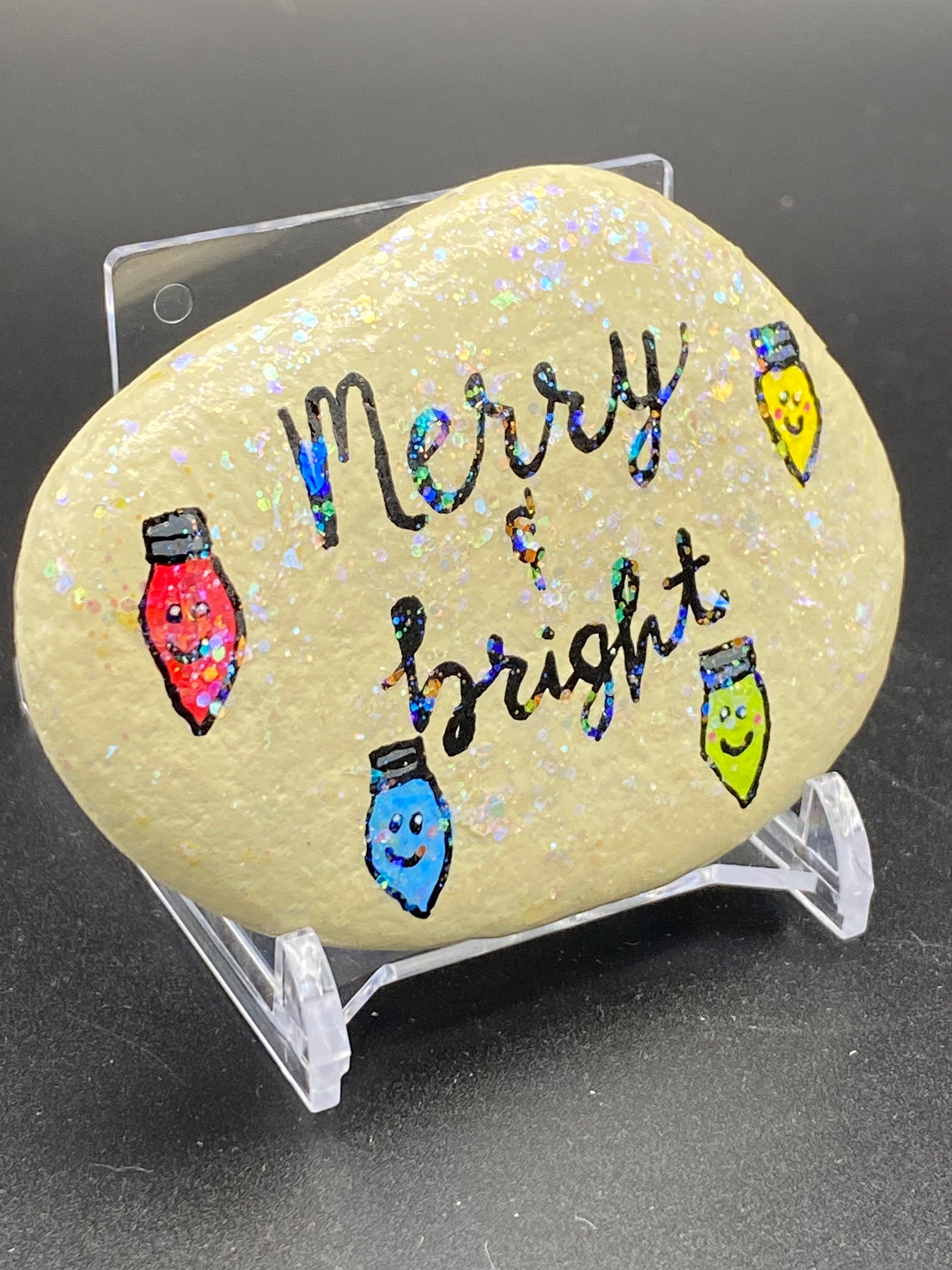 Merry and Bright Handmade Painted Rock Glitter Christmas - Etsy