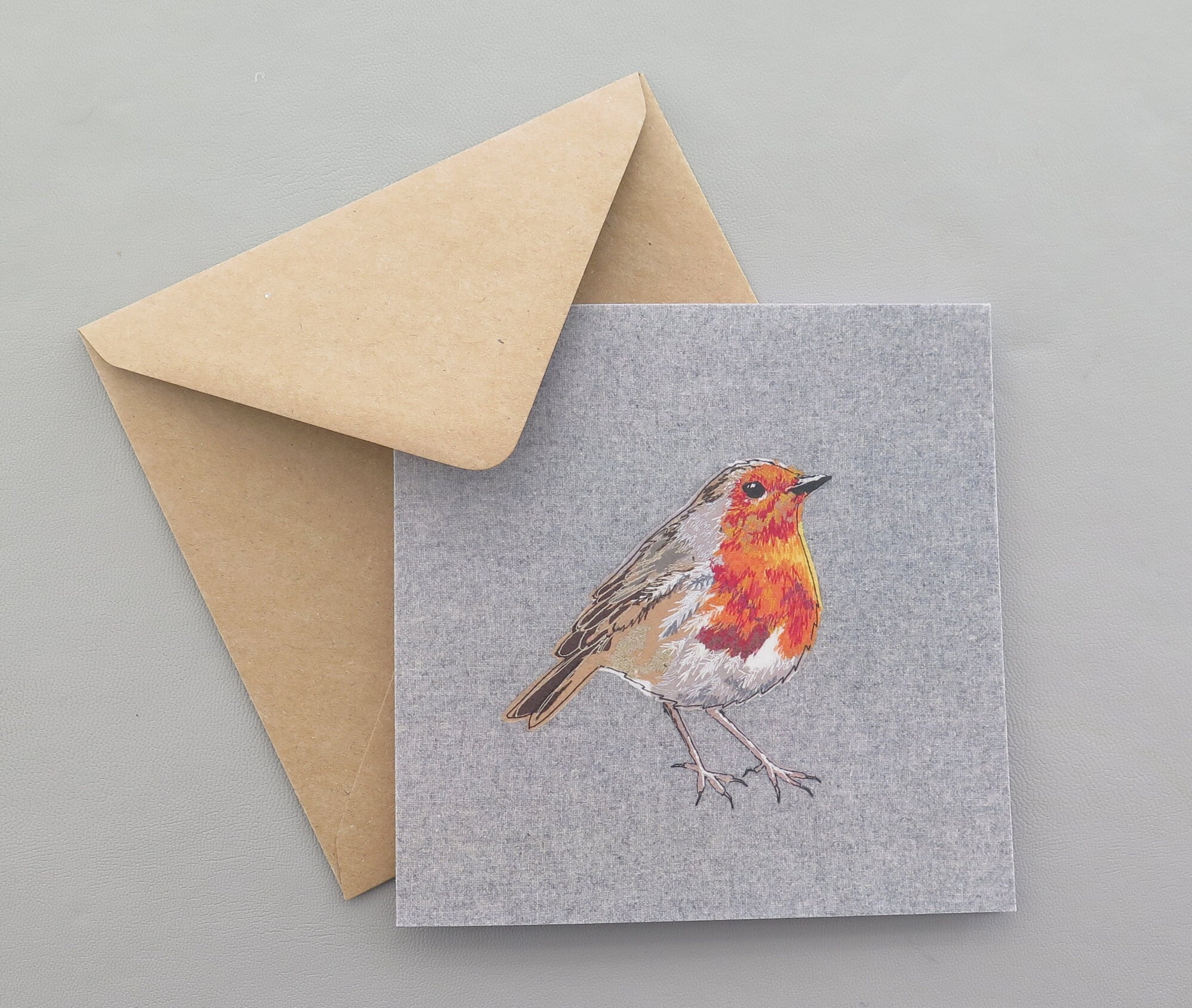 Robin Card - by Lellibelle - Textile Art - Blank - Notelet - Thinking ...