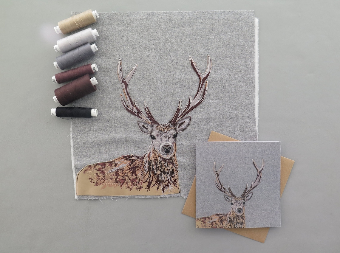 Stag Card by Lellibelle Textile Art Blank Christmas - Etsy