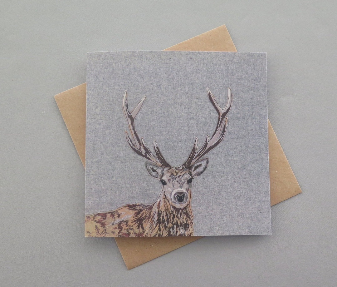 Stag Card by Lellibelle Textile Art Blank Christmas - Etsy
