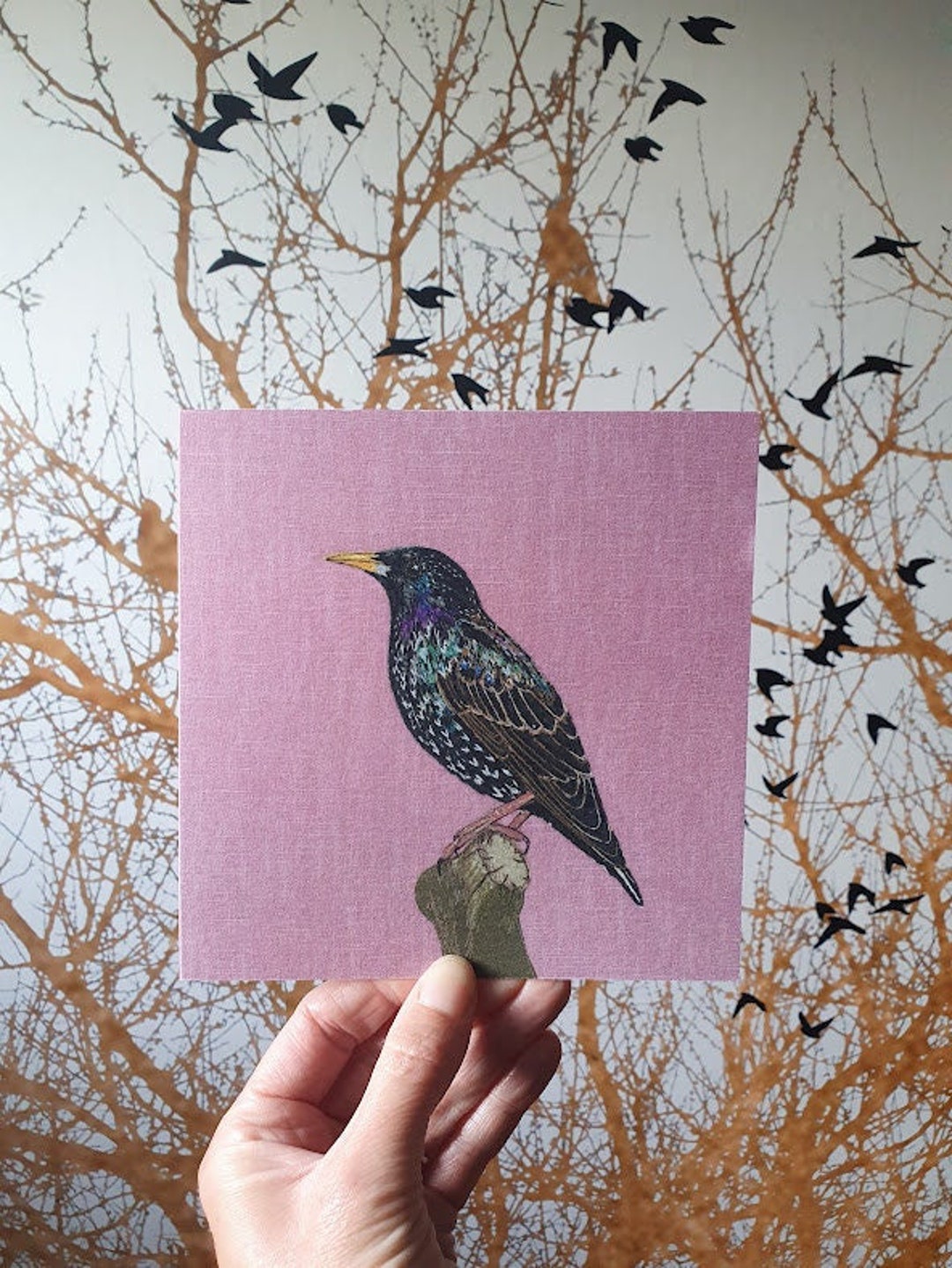 Printed Starling Card - by Lellibelle - Textile Art - Blank - Notelet ...