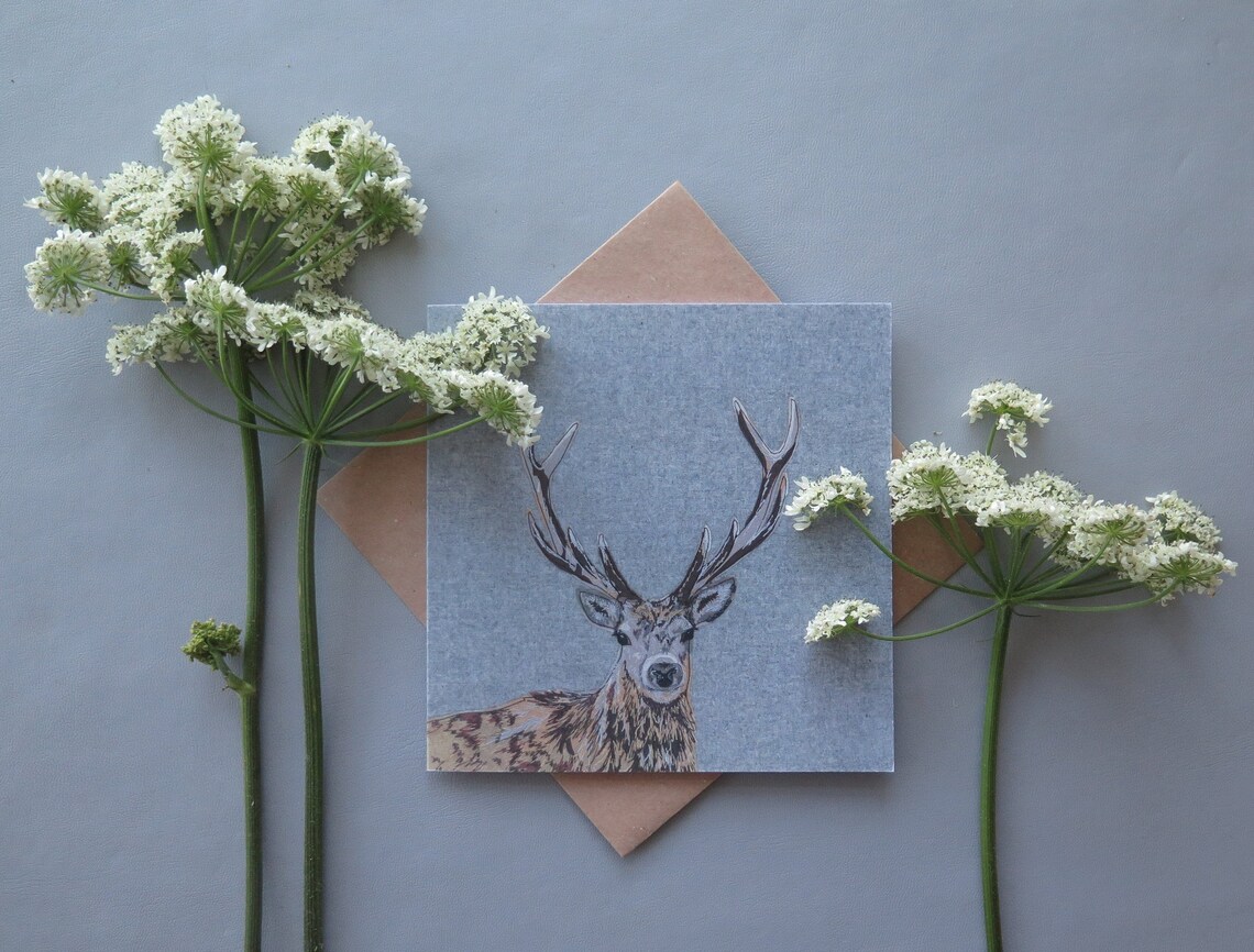 Stag Card by Lellibelle Textile Art Blank Christmas - Etsy