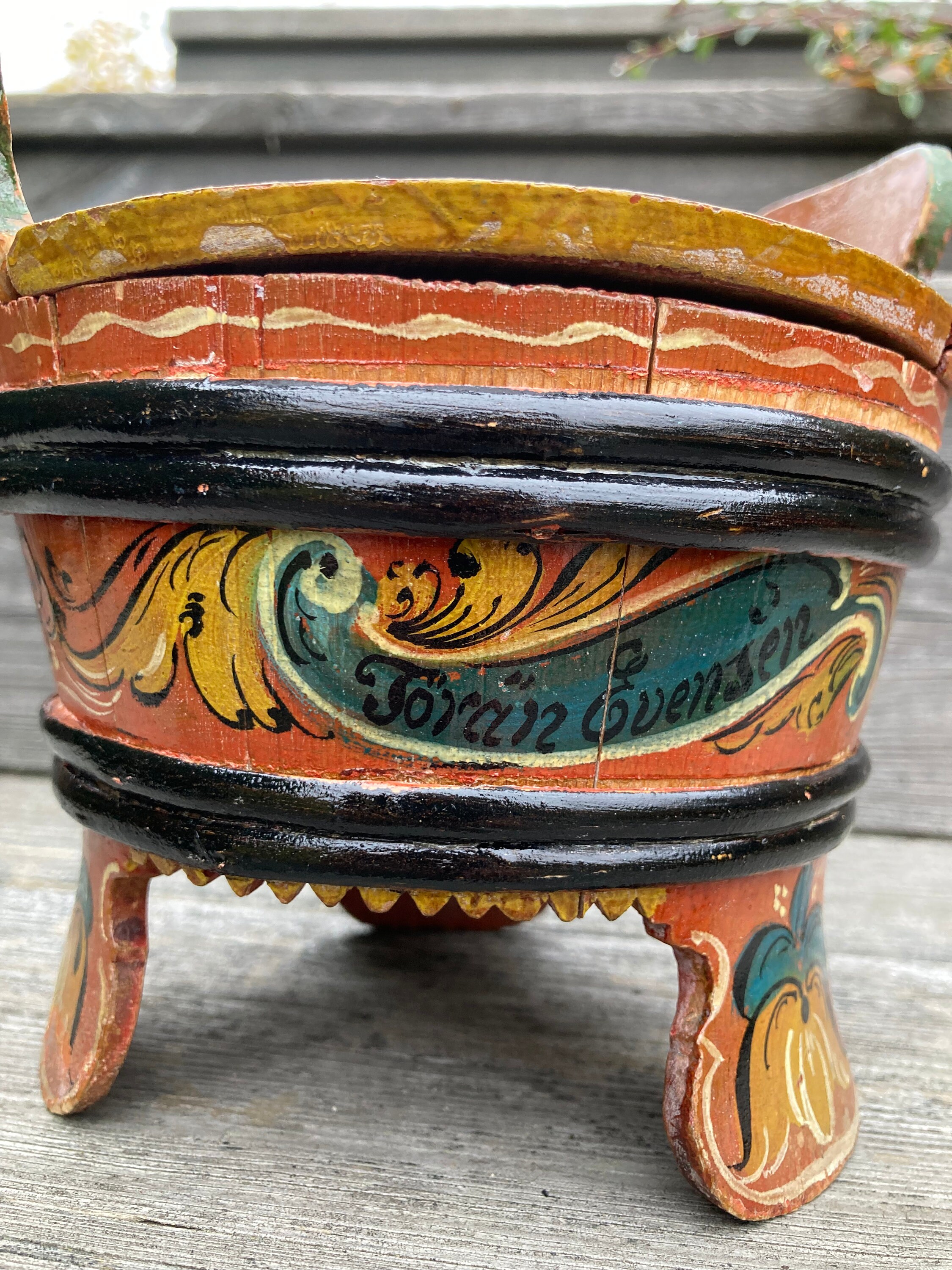 Norwegian Antique Wooden Tine Box From 1900 , Norwegian Folk Art ...