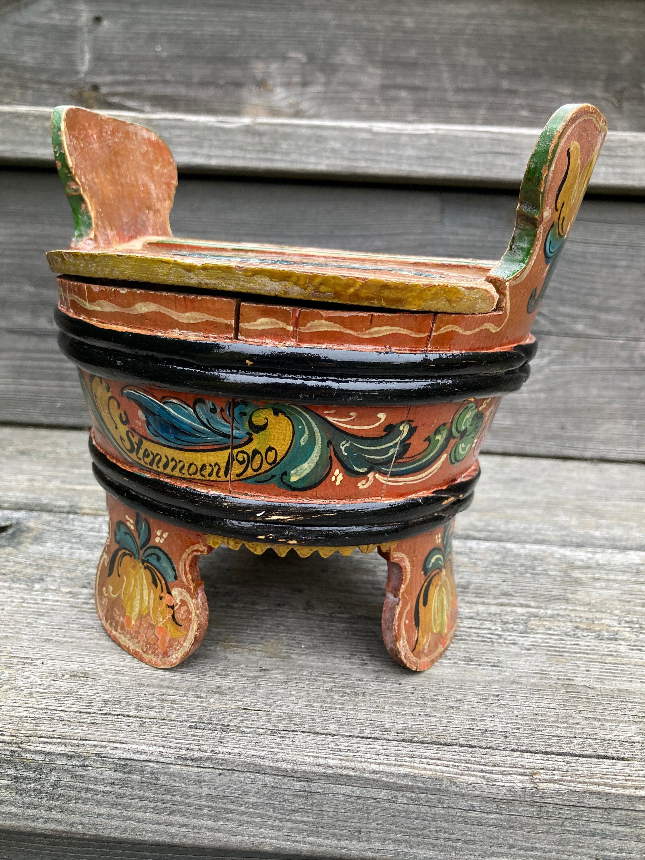 Norwegian Antique Wooden Tine Box From 1900 , Norwegian Folk Art ...