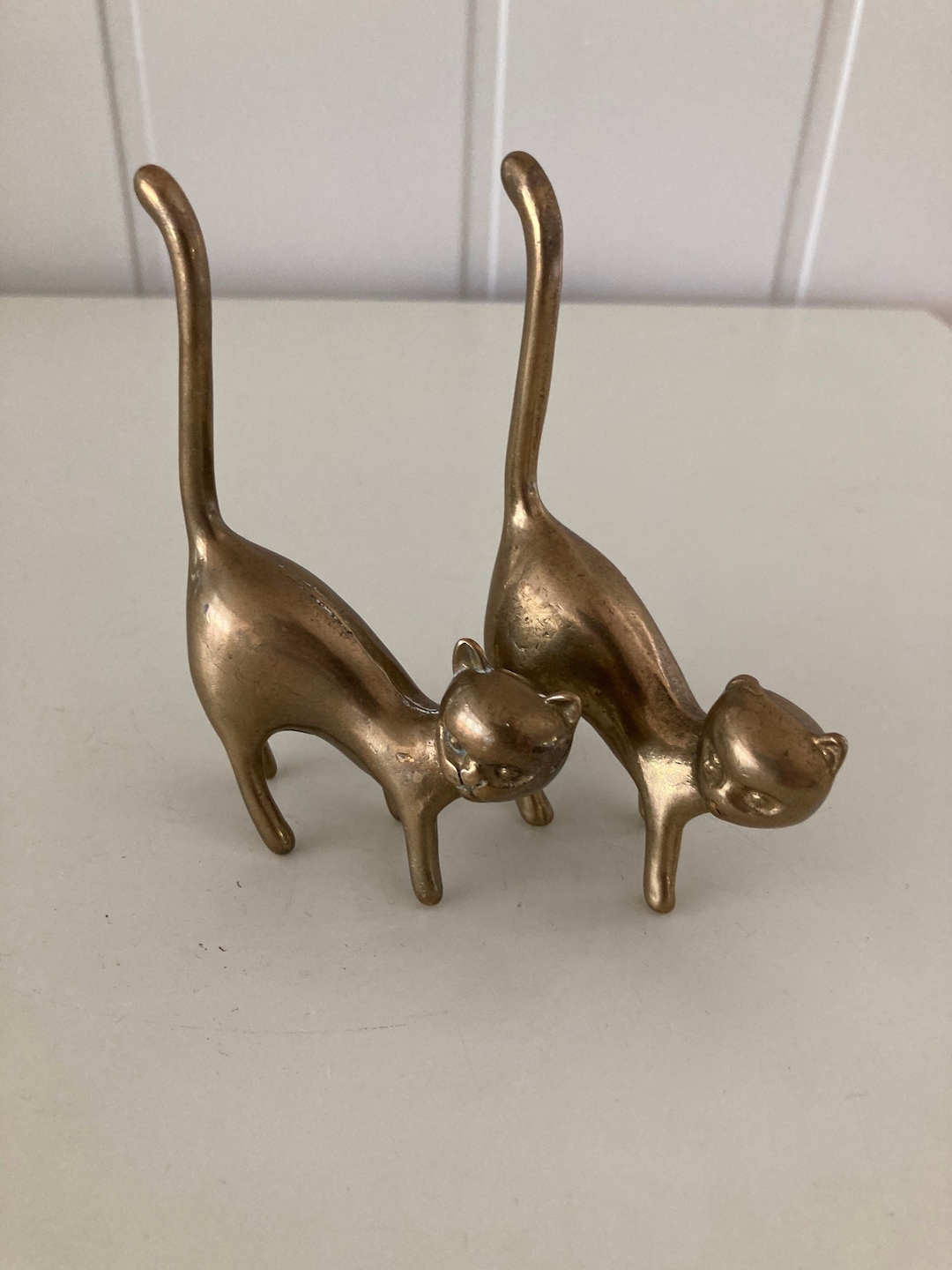 Brass Cat Figurine Pair , Brass Cats Couple , Pair of Vintage Brass ...