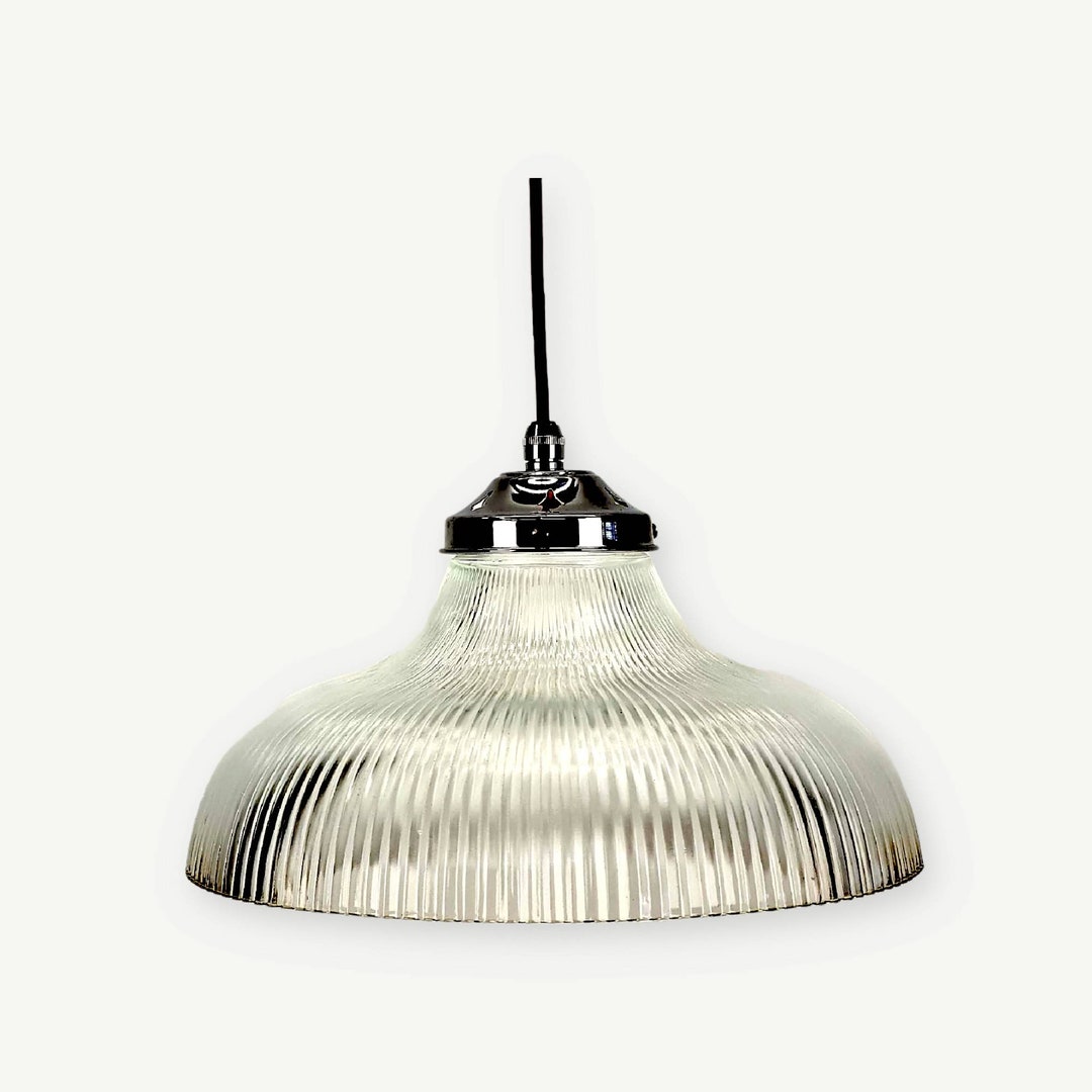 The Digbeth 380mm Railway Prismatic Glass Shade Light Pendant, Brass ...