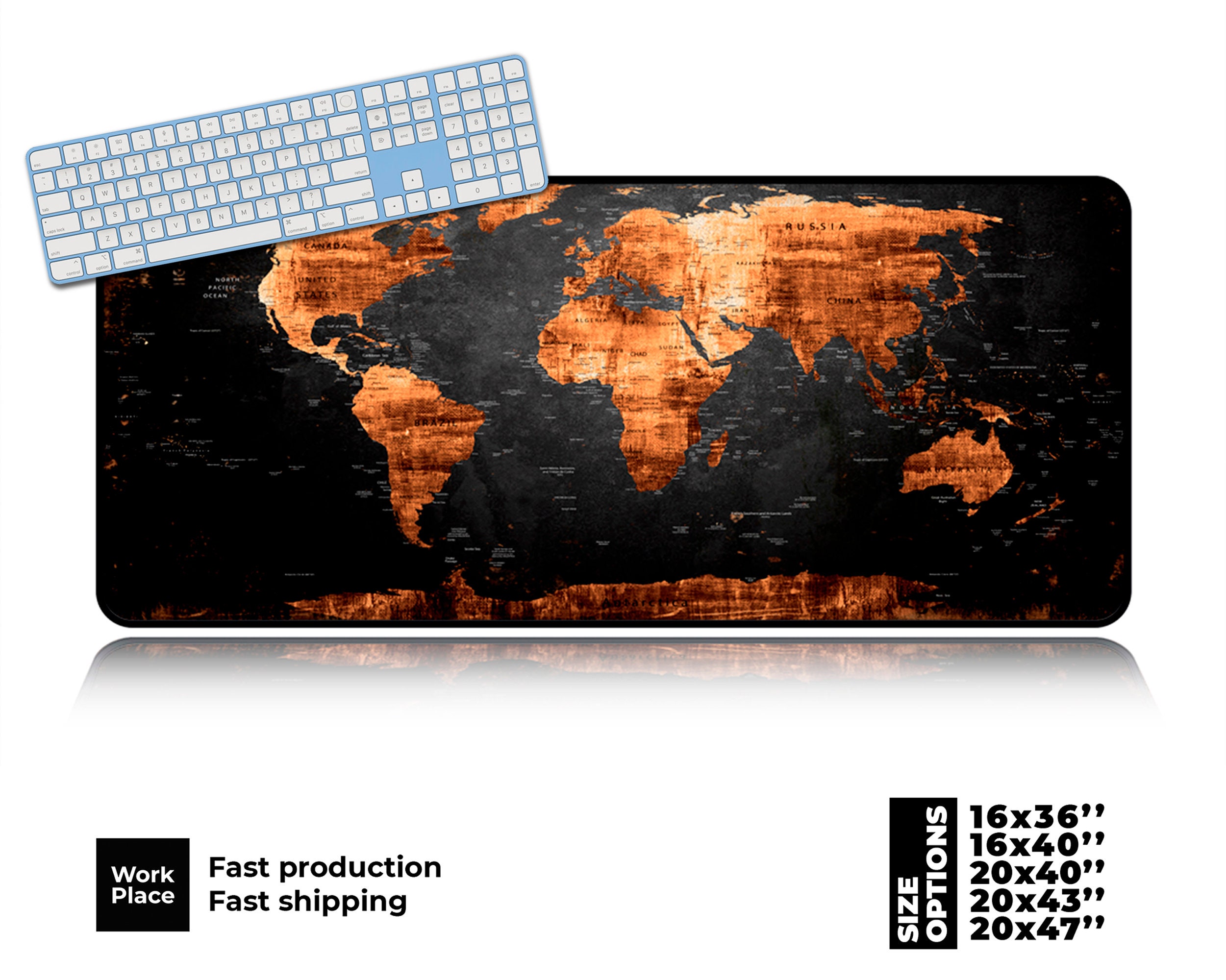 Golden World Map Desk Mat Landscape Mouse Pad Mouse Pads | Etsy