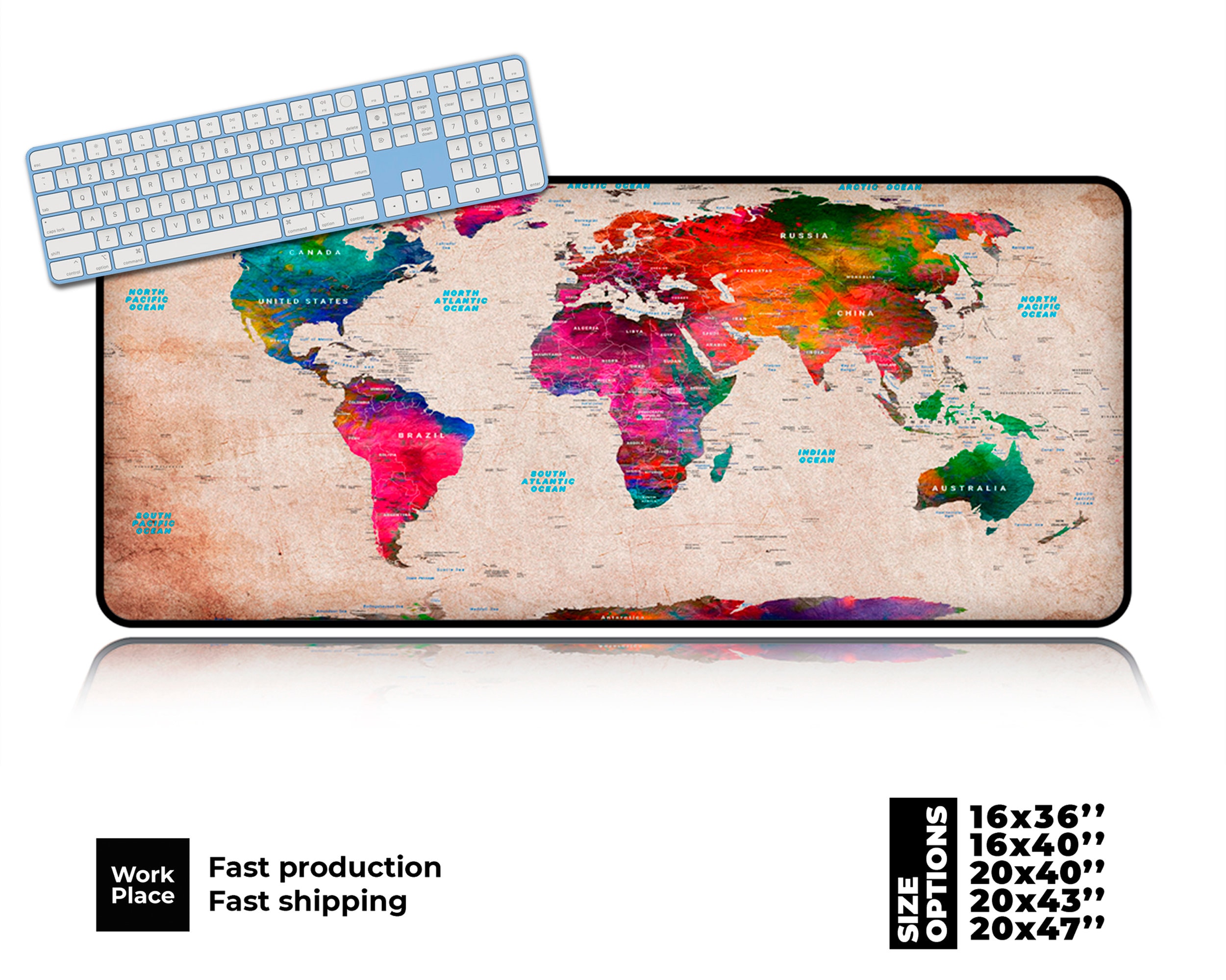 Rainbow World Map Desk Mat Shabby Chic Mouse Pad Mouse Pads | Etsy