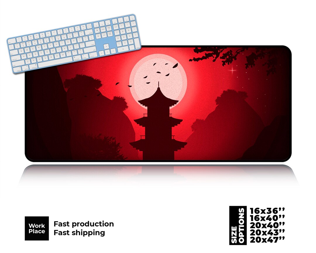 Japanese Desk Mat, Mountain Tree and Sun Mouse Pad, Asian Decor Mouse ...