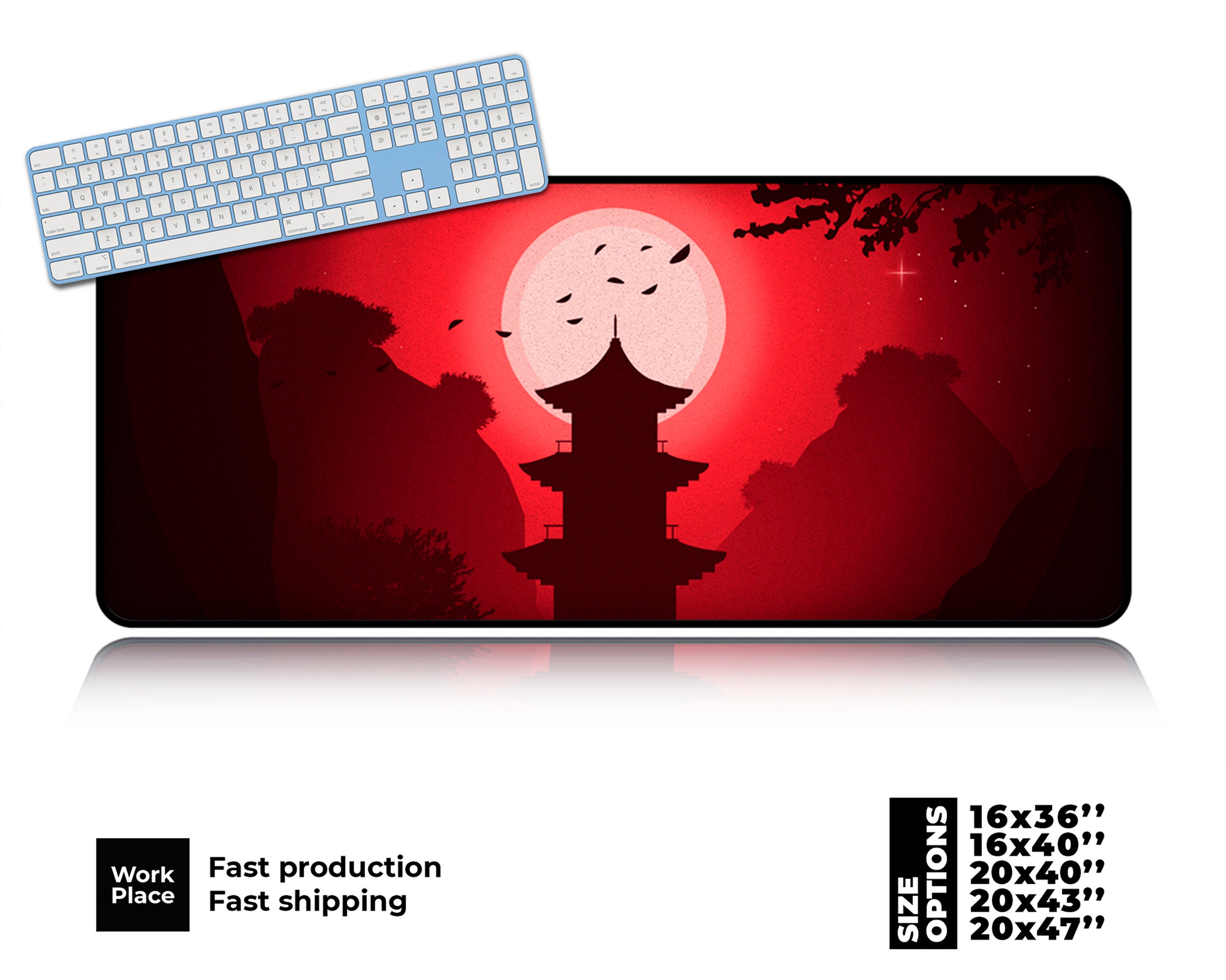 Computer Desk Mat Japanese Wave Desk Mat Keyboard Mat Retro Desk Mat ...