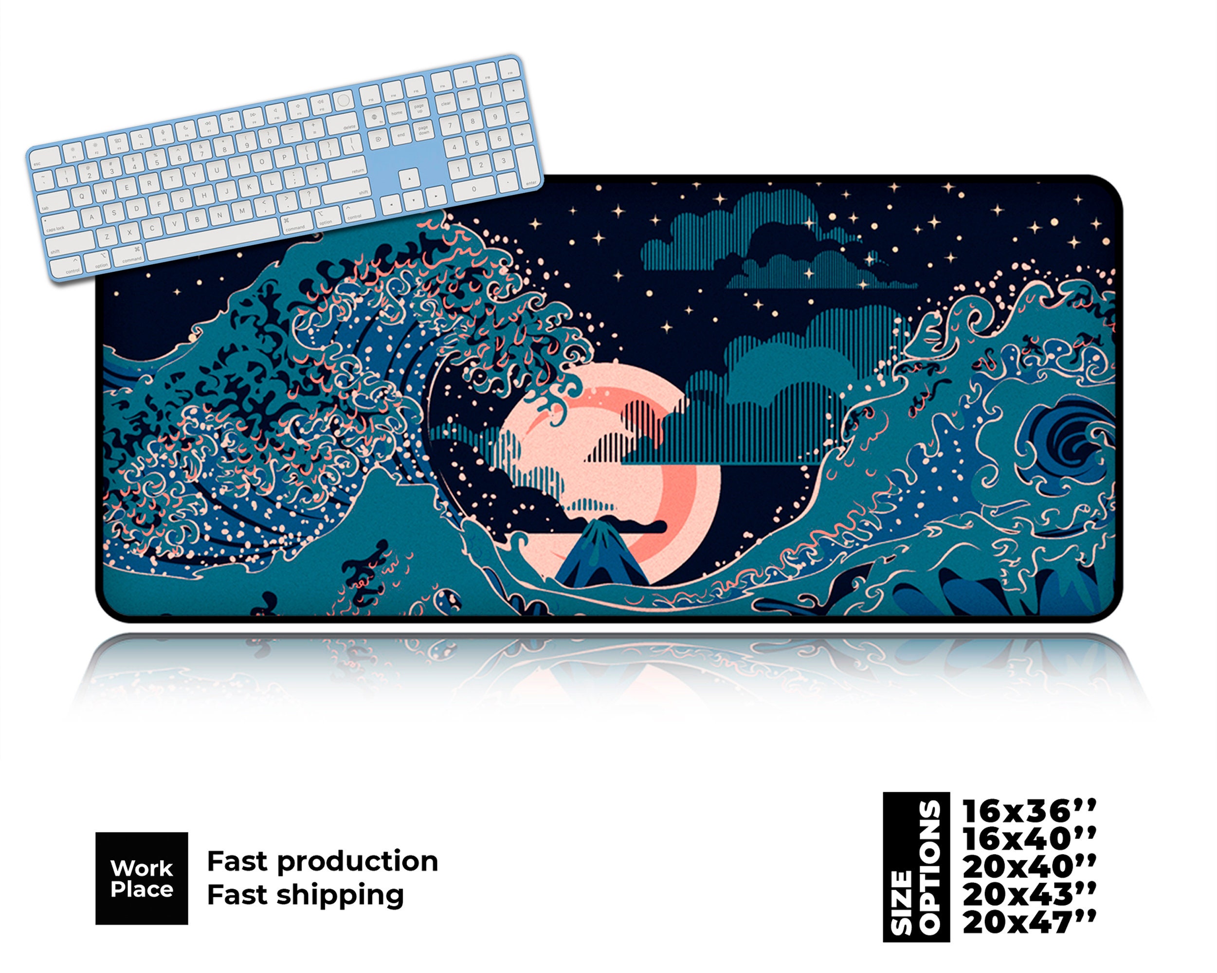 Japanese Great Wave Art Mouse Pad. Large desk mat. | Etsy
