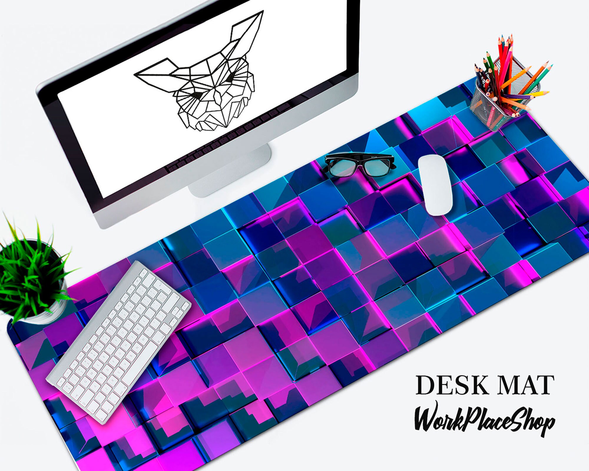 Violet 3D Cubes Desk Mat Violet mouse pad Mouse pads Large | Etsy