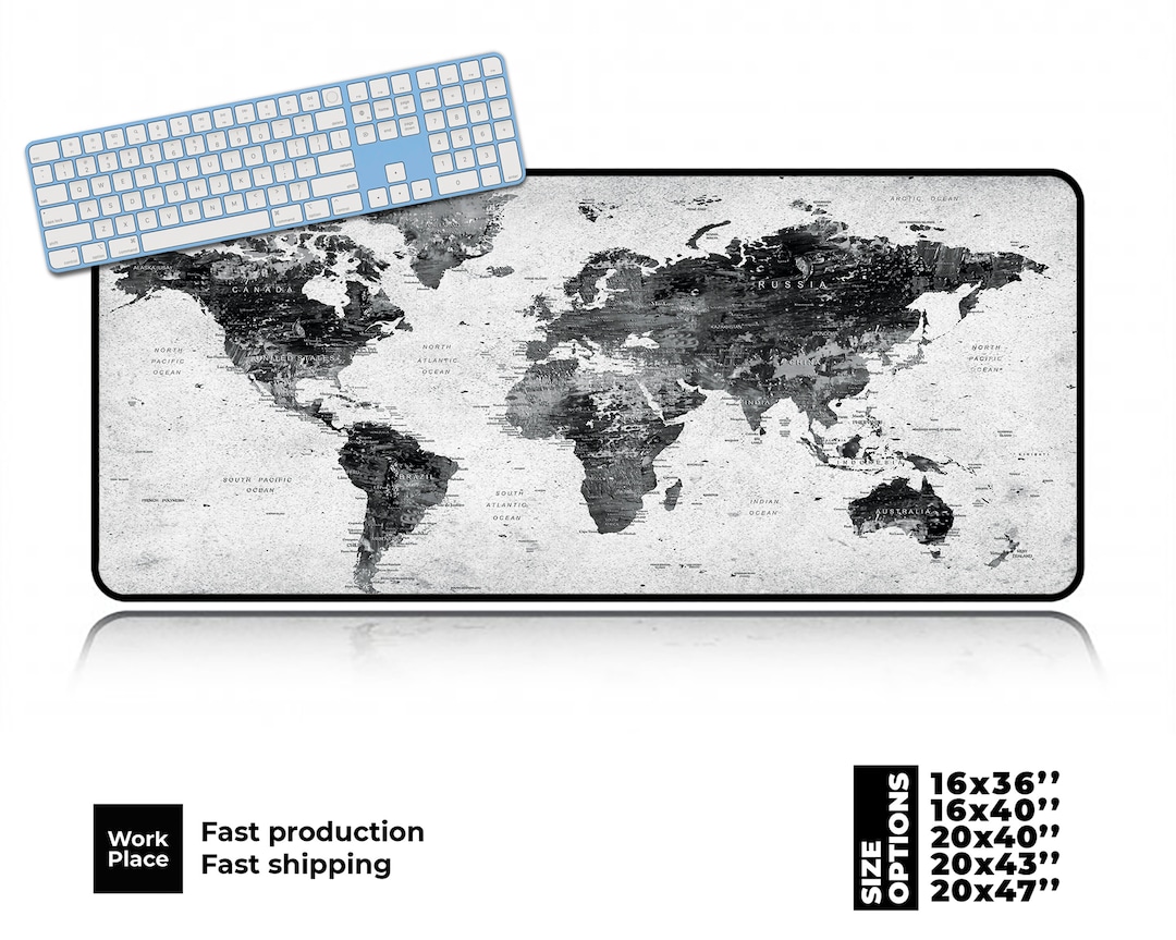 World Map Desk Mat, Graphite Drawing Mouse Pad, Mouse Pads, Large Mouse ...
