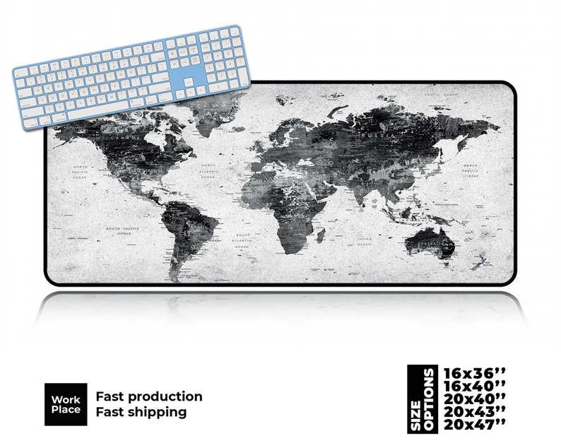 World Map Desk Mat Graphite Drawing Mouse Pad Mouse Pads - Etsy