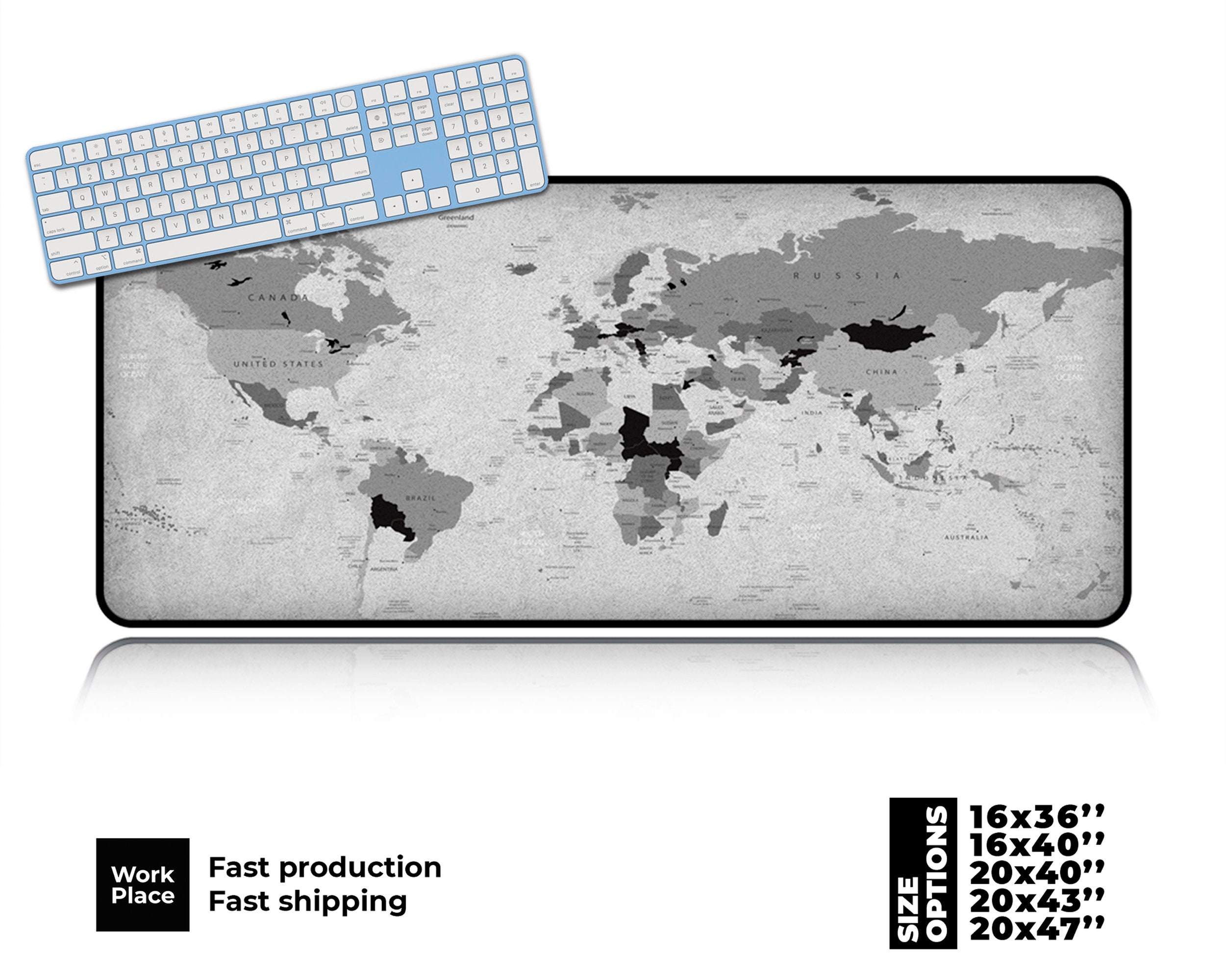 World Map Desk Mat World Map Mouse Pad Mouse Pads Large | Etsy UK