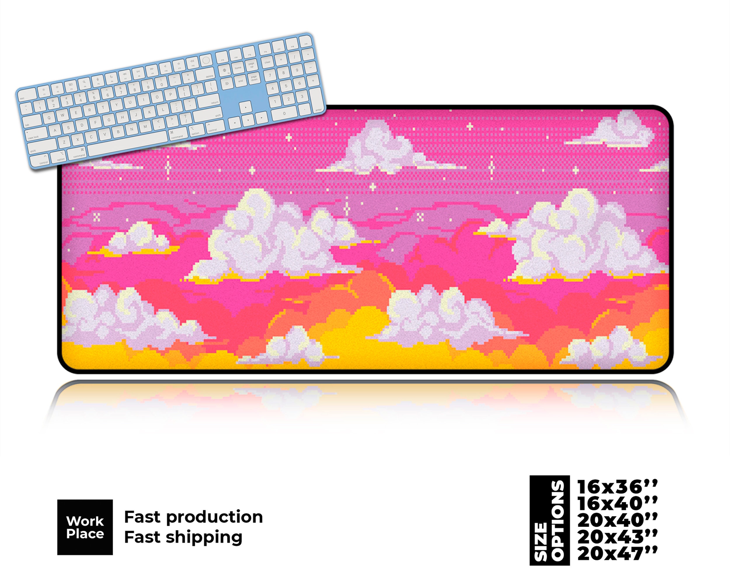 Retro Pixel Сlouds Art Interface Gaming Mouse Pad. Large desk | Etsy