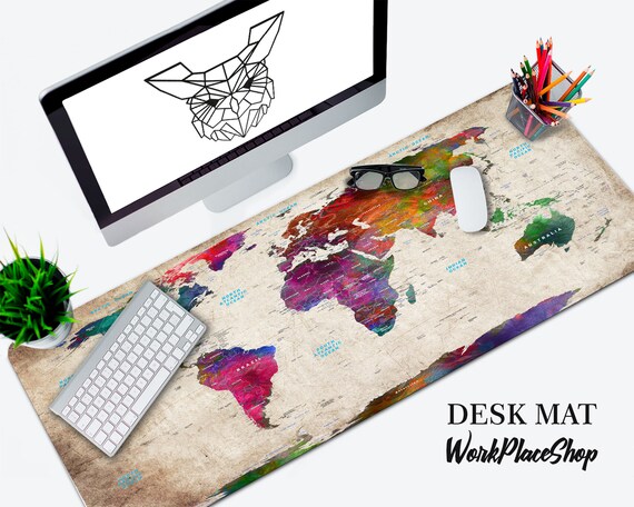 Rainbow World Map Desk Mat Shabby Chic Mouse pad Mouse pads | Etsy