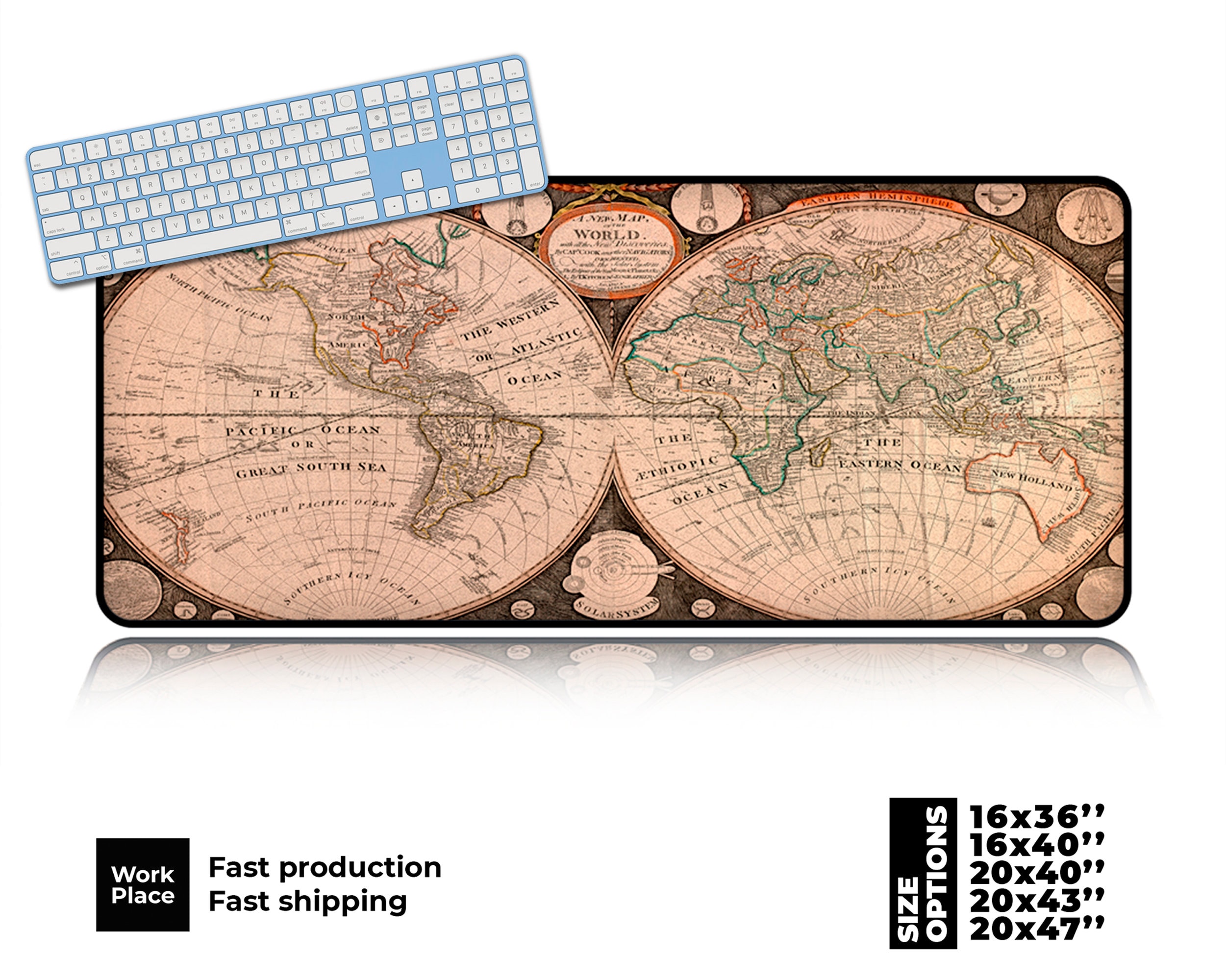 World Map Desk Mat Antique Decor Mouse Pad Mouse Pads Large | Etsy