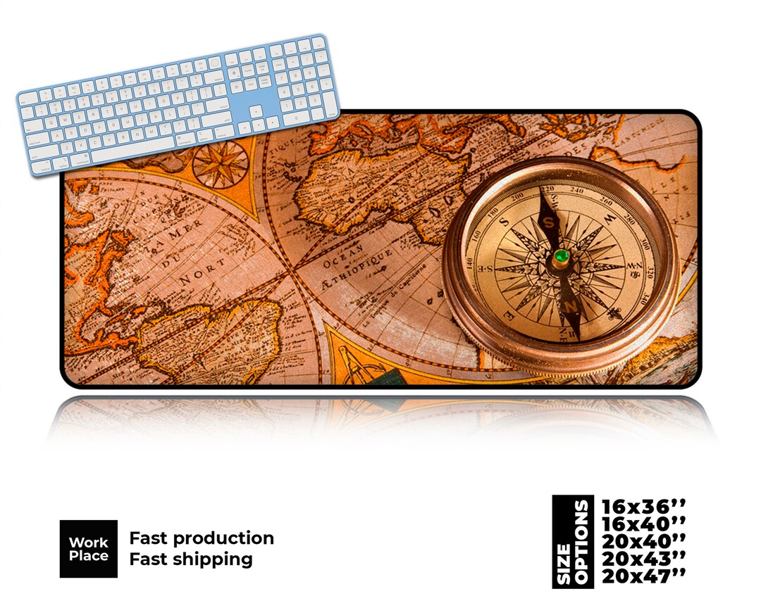 World Map Desk Mat, Antique Decor Mouse Pad, Compass Mouse Pads, Large ...