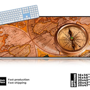 World Map Desk Mat, Antique Decor Mouse Pad, Compass Mouse Pads, Large ...