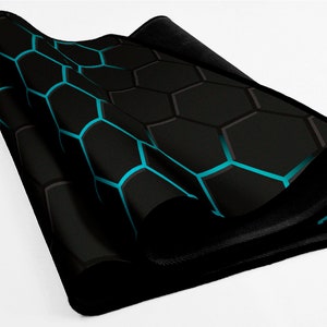 Blue Hexagons Desk Mat, Geometric Pattern Mouse Pad, Mouse Pads, Large ...