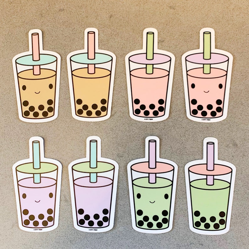 Strawberry Boba Sticker, Cute Vinyl Sticker, Cute Food Sticker, Bubble ...