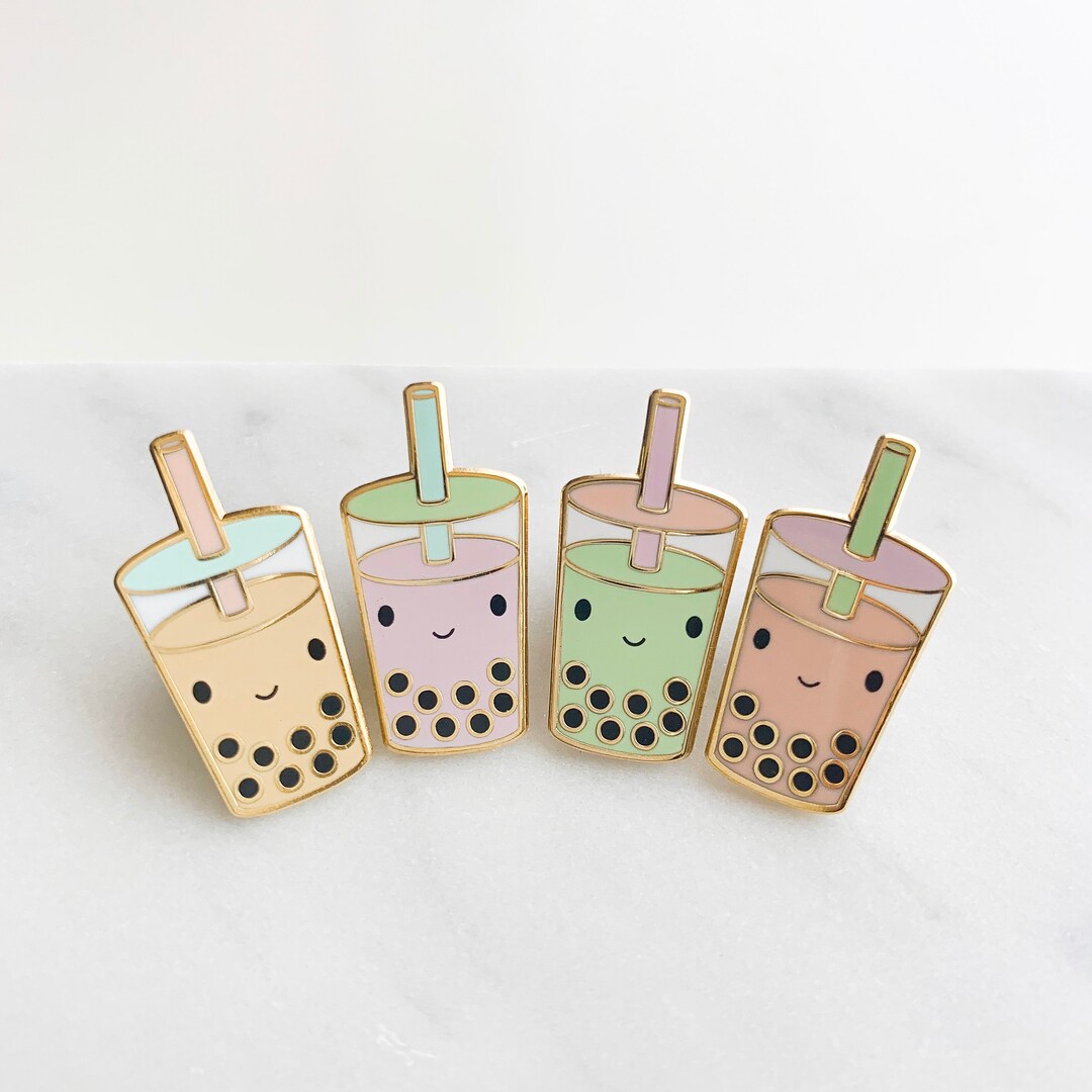 Set of 4 - Boba Pin Pack, Enamel Pin, Pins, Boba Tea Pin, Bubble Tea ...