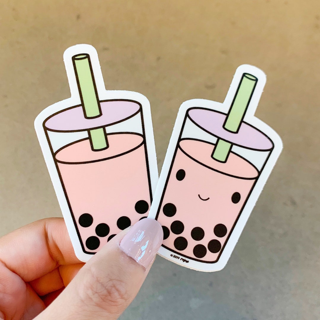 Strawberry Boba Sticker, Cute Vinyl Sticker, Cute Food Sticker, Bubble ...