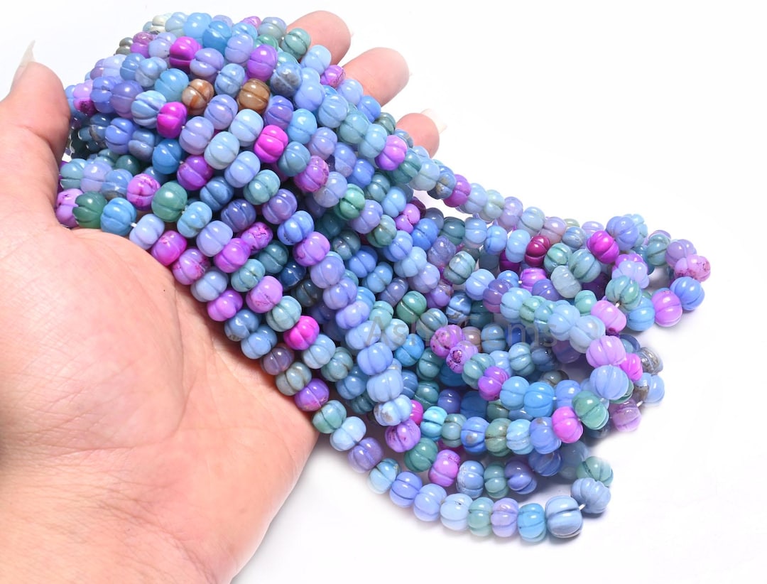 Multi Blue Pink Opal Carved Watermelon Beads, Mix Color Disco Gemstone ...