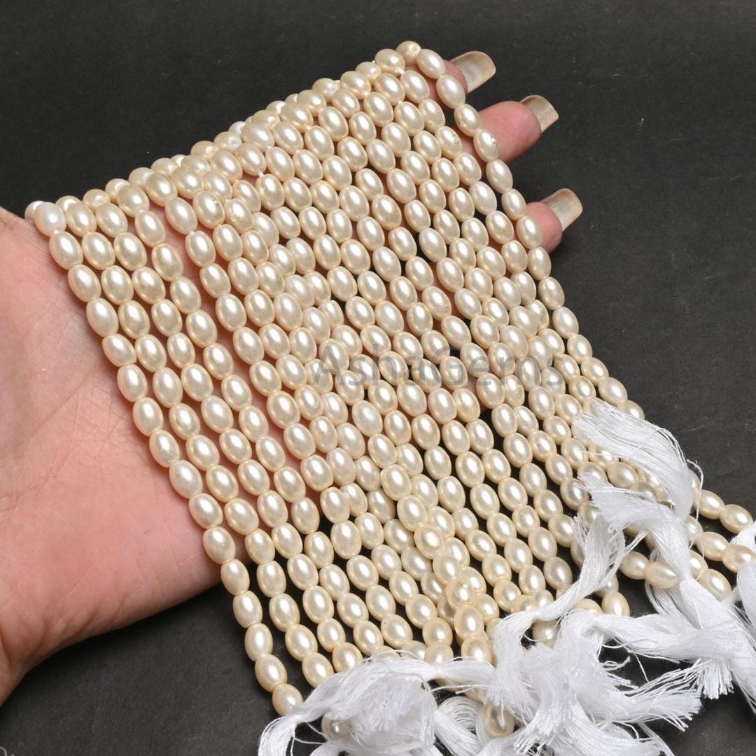 AAA Quality Cream White Pearl Hydro Fancy Barrel Beads,5-7.5mm Smooth ...