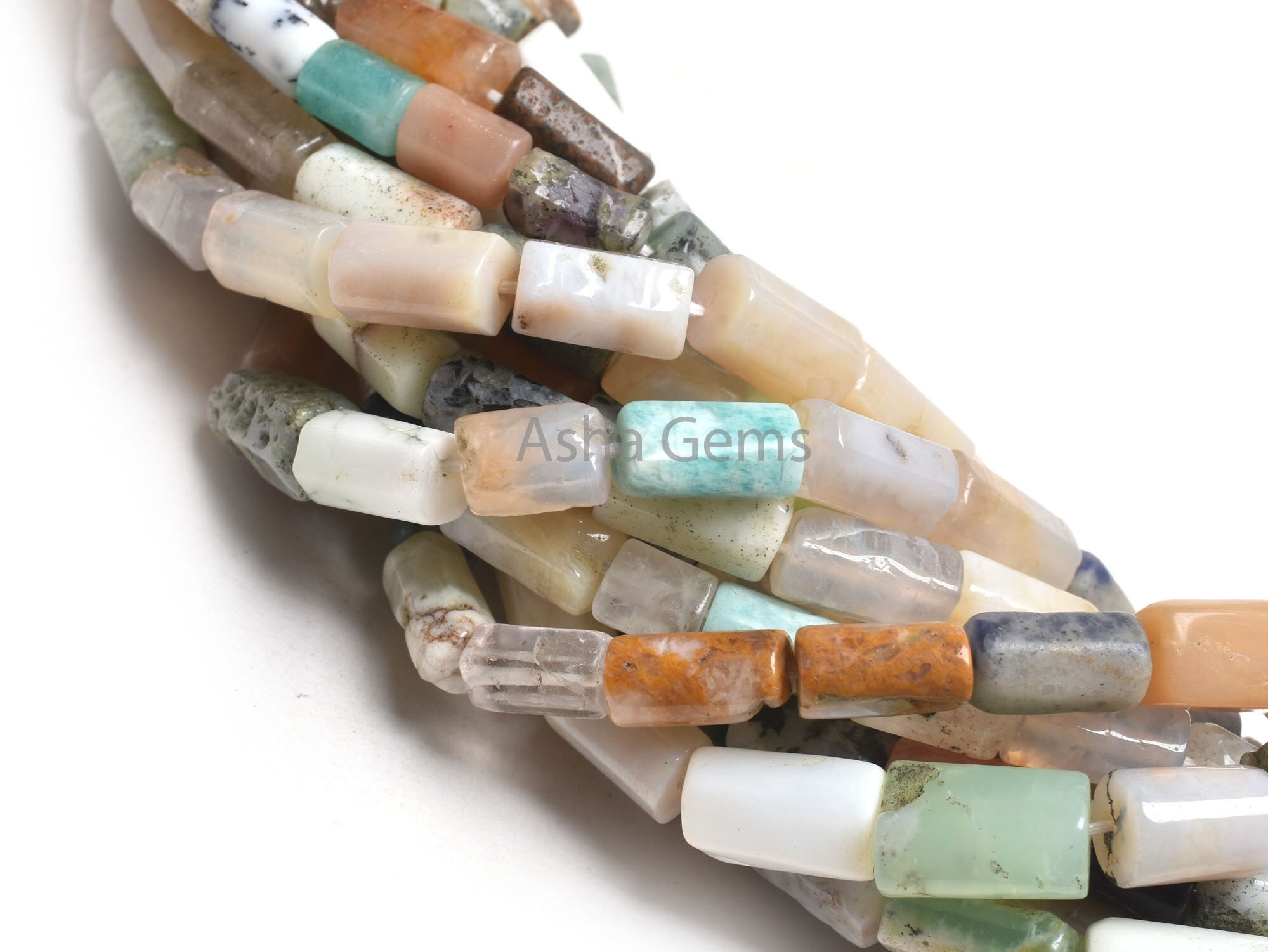 Multi Color Stone Pipe Straight Drill Beads, Mix Gemstone Disco Fancy ...