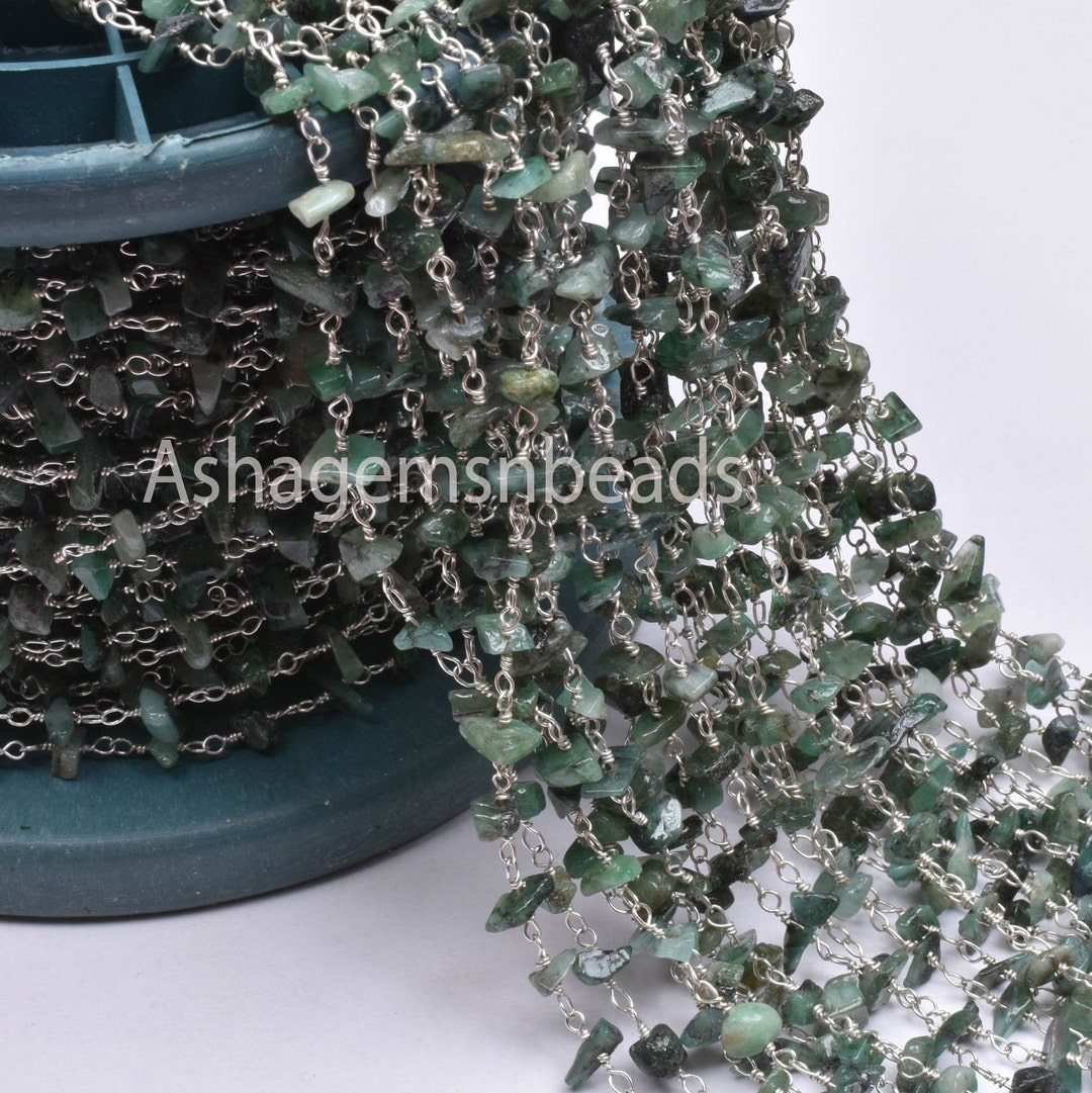 Natural Green Malachite Uncut Chip Beads Rosary Chain Silver, Gold ...