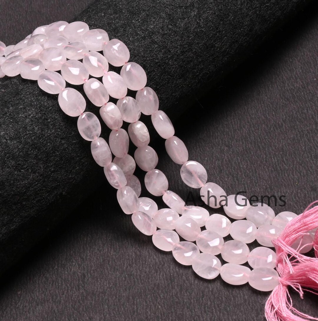 Natural Rose Quartz Smooth Oval Shape Beads,8-10mm Pink Gemstone ...