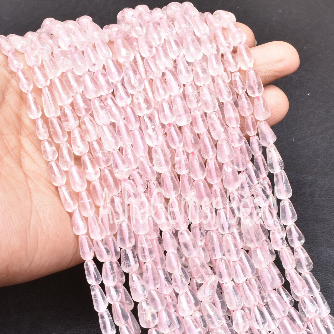 Pretty Pink Rose Quartz Smooth Drops Shape Beads, Natural Rose Quartz ...