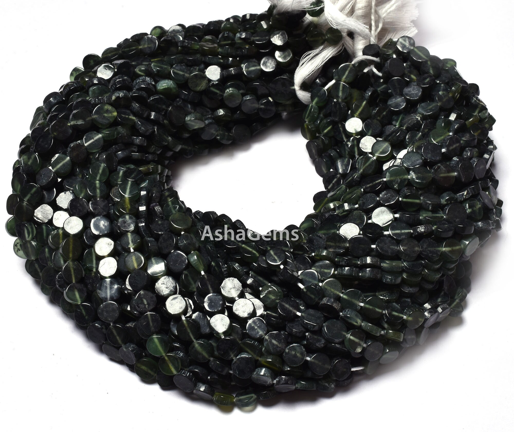 Natural Green Serpentine Smooth Coin Shape Gemstone Beads, Beautiful ...