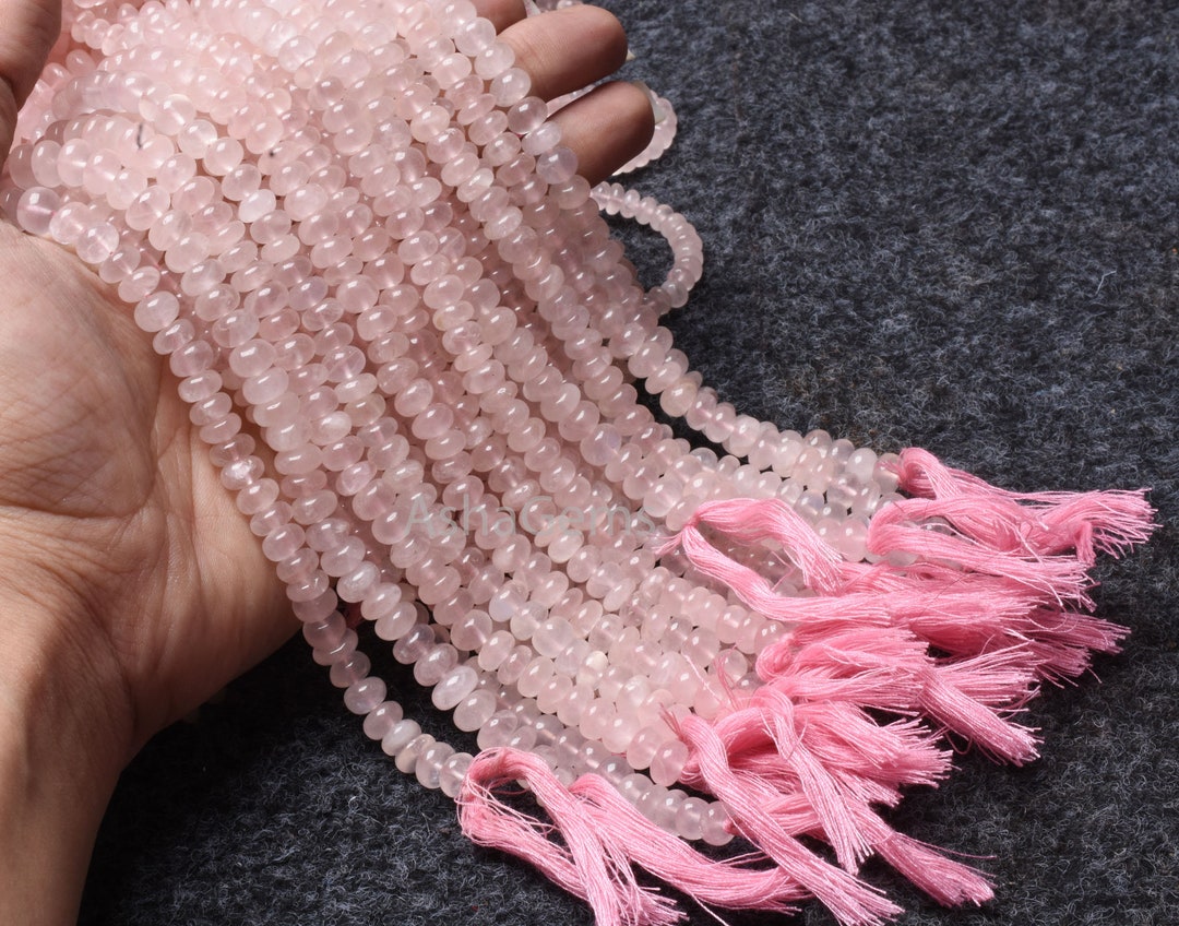Natural Pink Rose Quartz Smooth Rondelle Beads, 13" Strand Gemstone ...